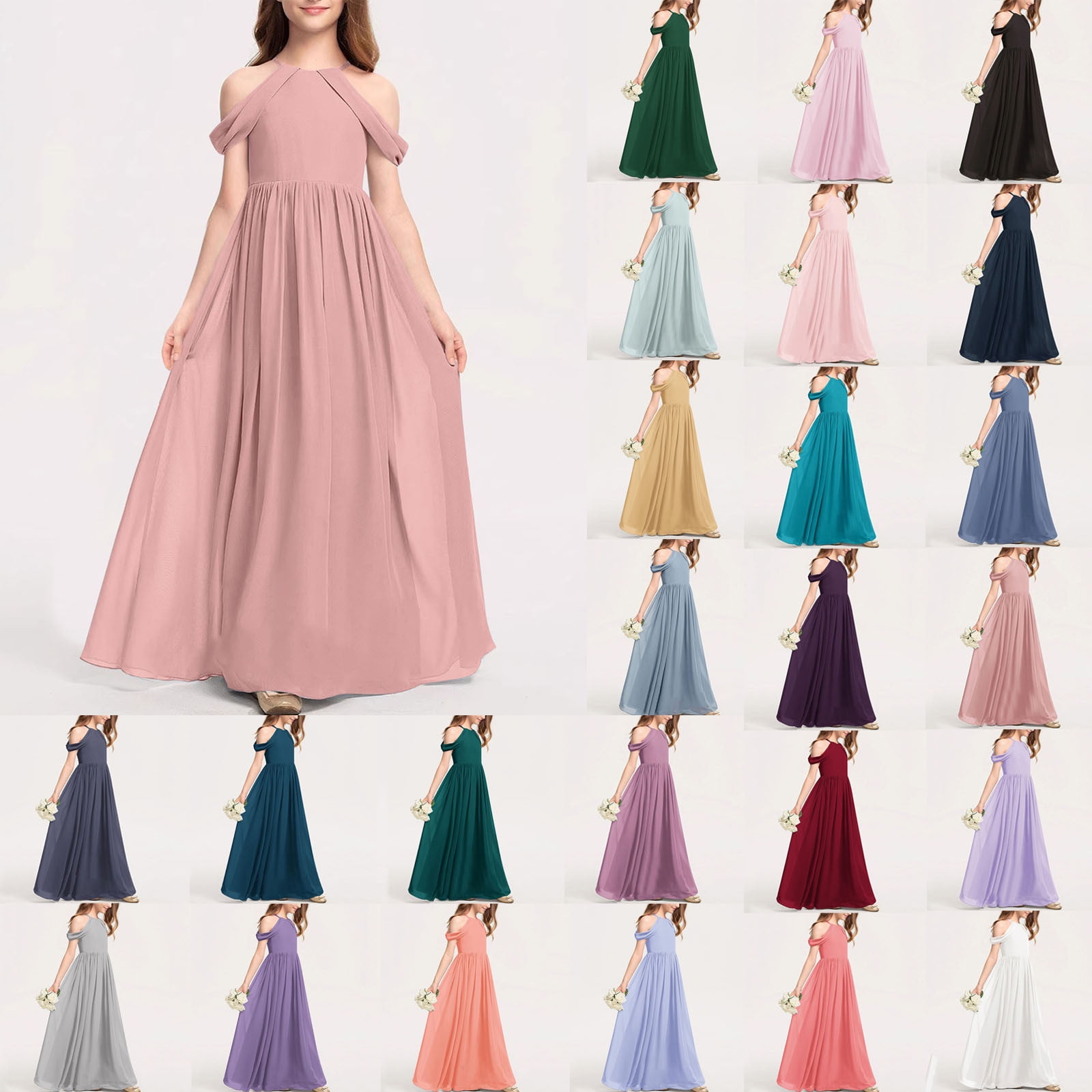 2 Pack Chiffon Maxi Dresses for Girls Size 3-14 Teens Kids Elegant ...