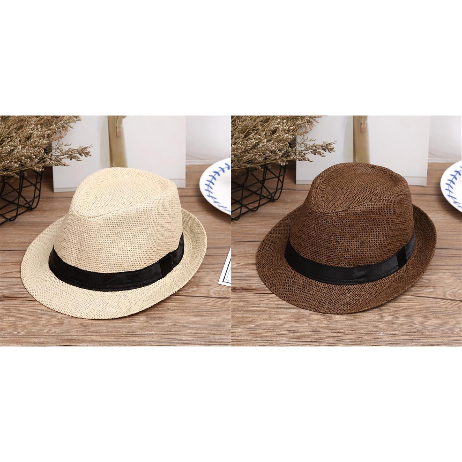 2-Pack,Children Kids Summer Beach Straw Hat Jazz Panama Fedora Hat Cap ...