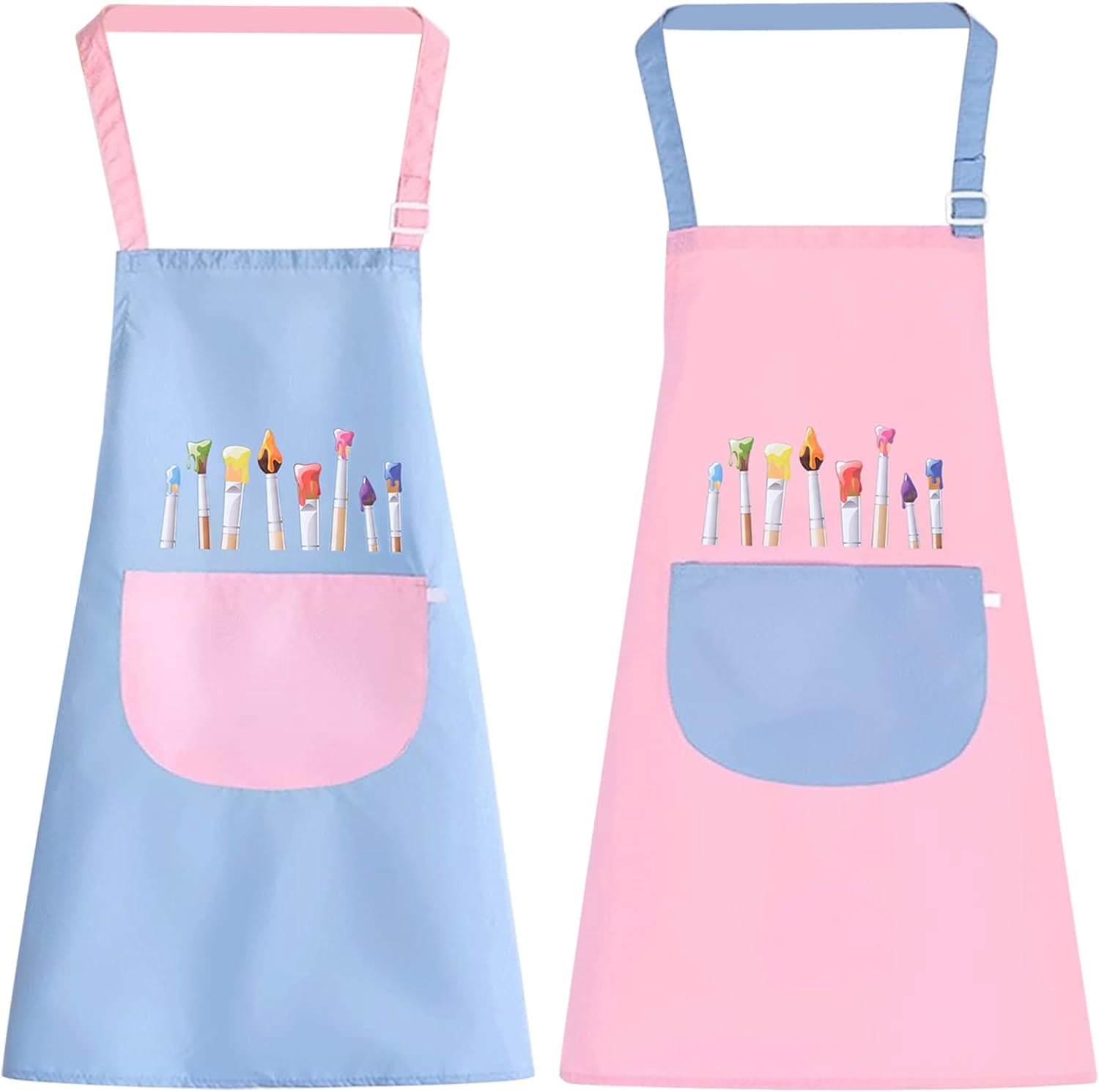 2 Pack Children's Apron, Pink and Blue Cute Kids Apron, Adjustable ...