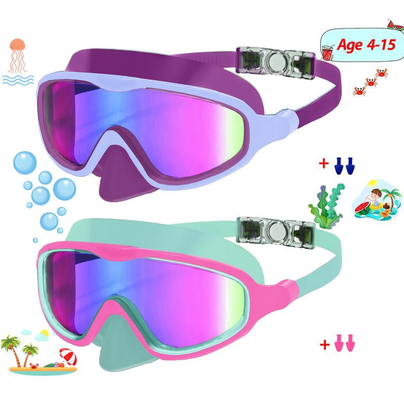2 Pack Children's Swimming Goggles 4-15 Years Anti-fog UV Wide Field of ...