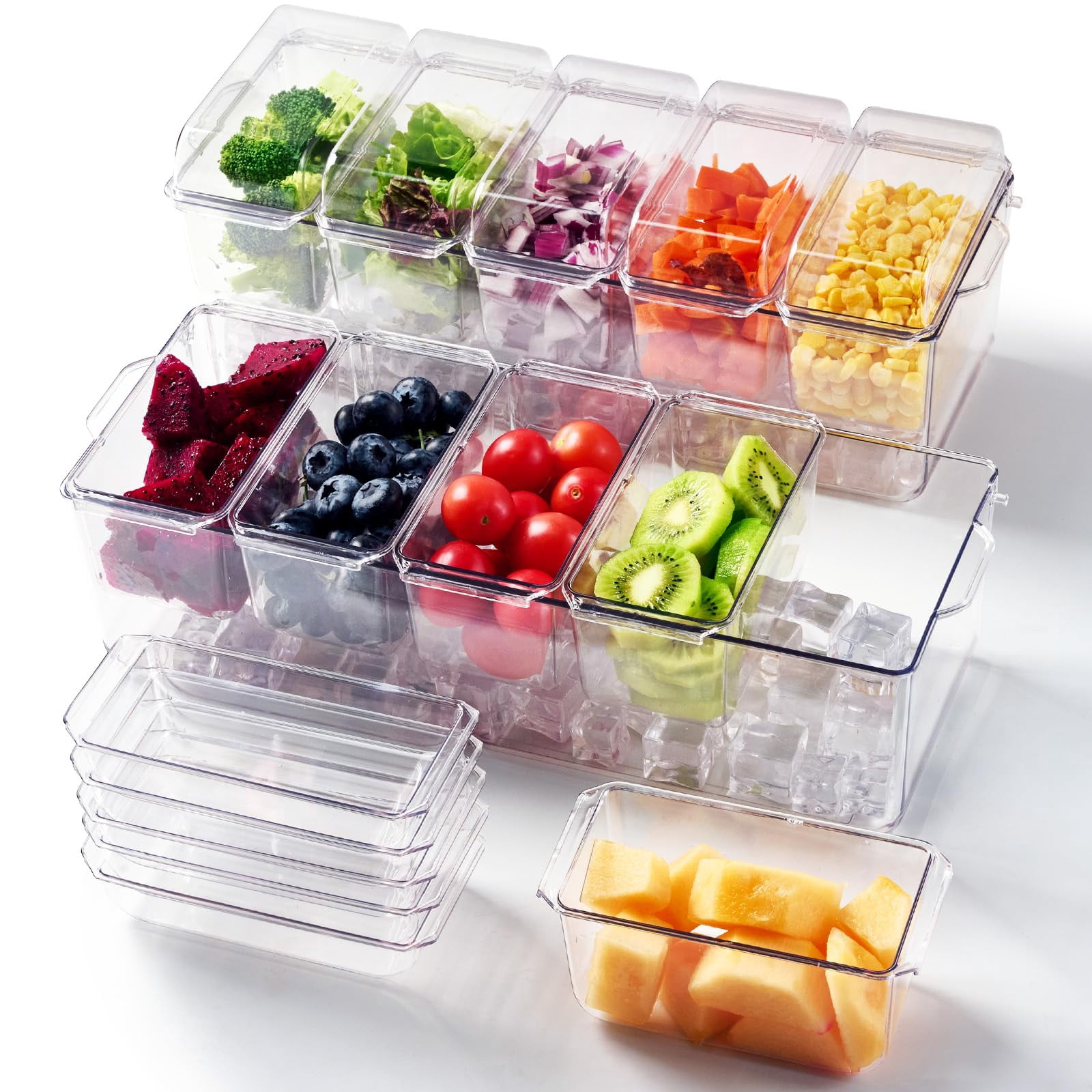 2 Pack Chilled Condiment Tray Server with 5 Containers and Removable ...
