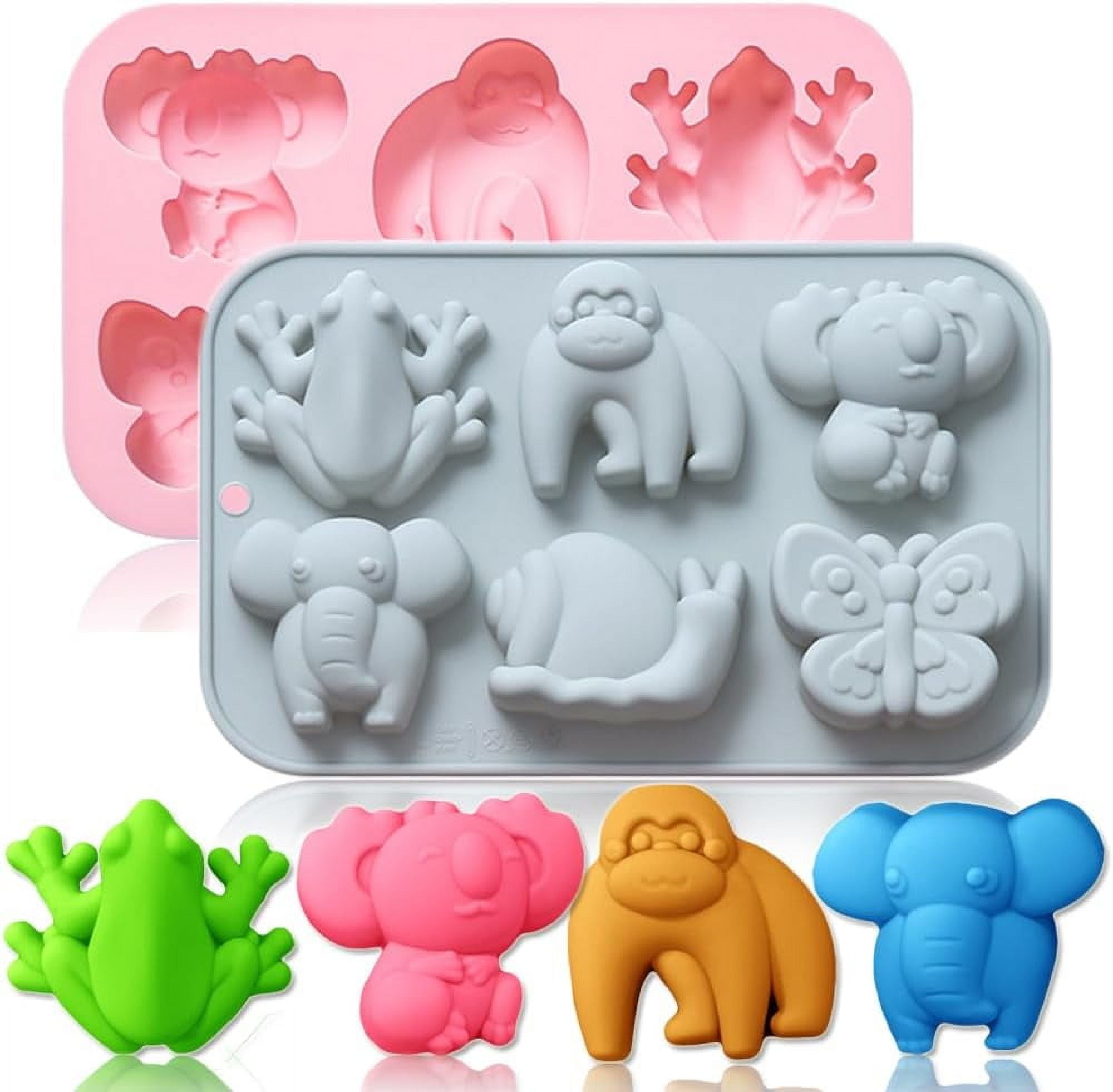 2 Pack Chocolate Molds Elephant Monkey Frog Silicone Molds for Cake ...