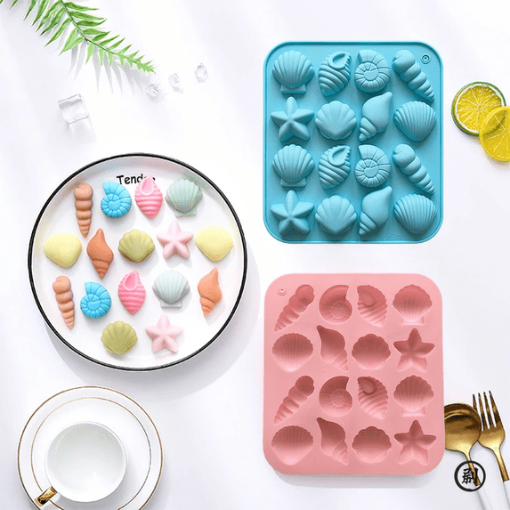 2-Pack Chocolate Silicone Mold, Shell & Marine Animal Shapes, 3D 16 ...