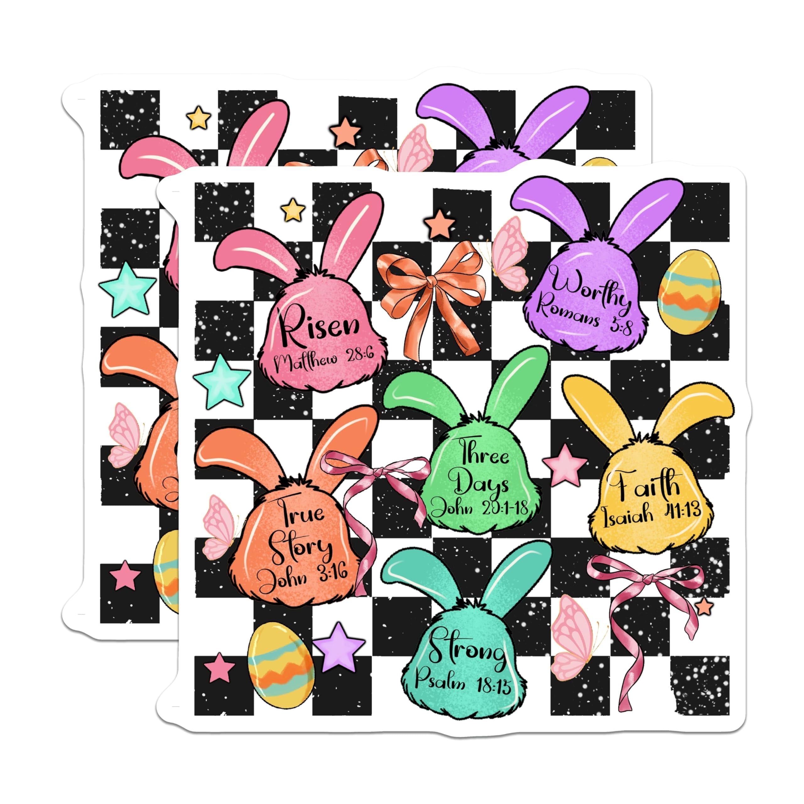 (2 Pack) Christian Easter Bunny Stickers - Bible Verse Faith Decals ...
