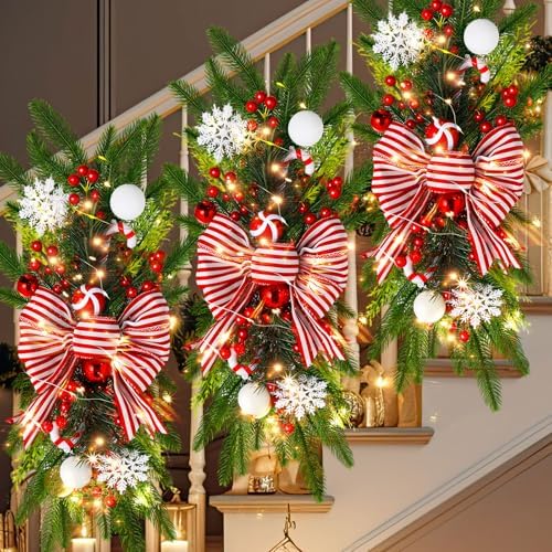 2 Pack Christmas Artificial Swags 24" Xmas The Cordless Prelit Stairway ...