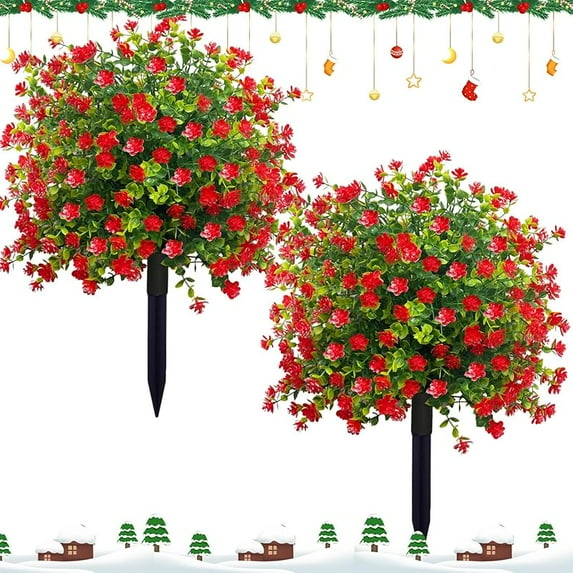 2 Pack Christmas Artificial Topiary Ball Trees,24" Fake Shrubs Boxwood ...