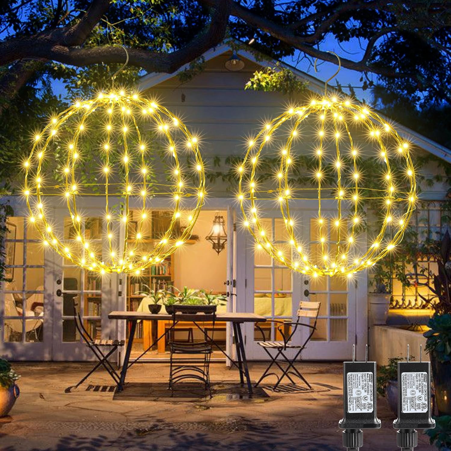 2 Pack Christmas Ball Lights, 12IN 120 LED Foldable Metal Sphere Lights ...