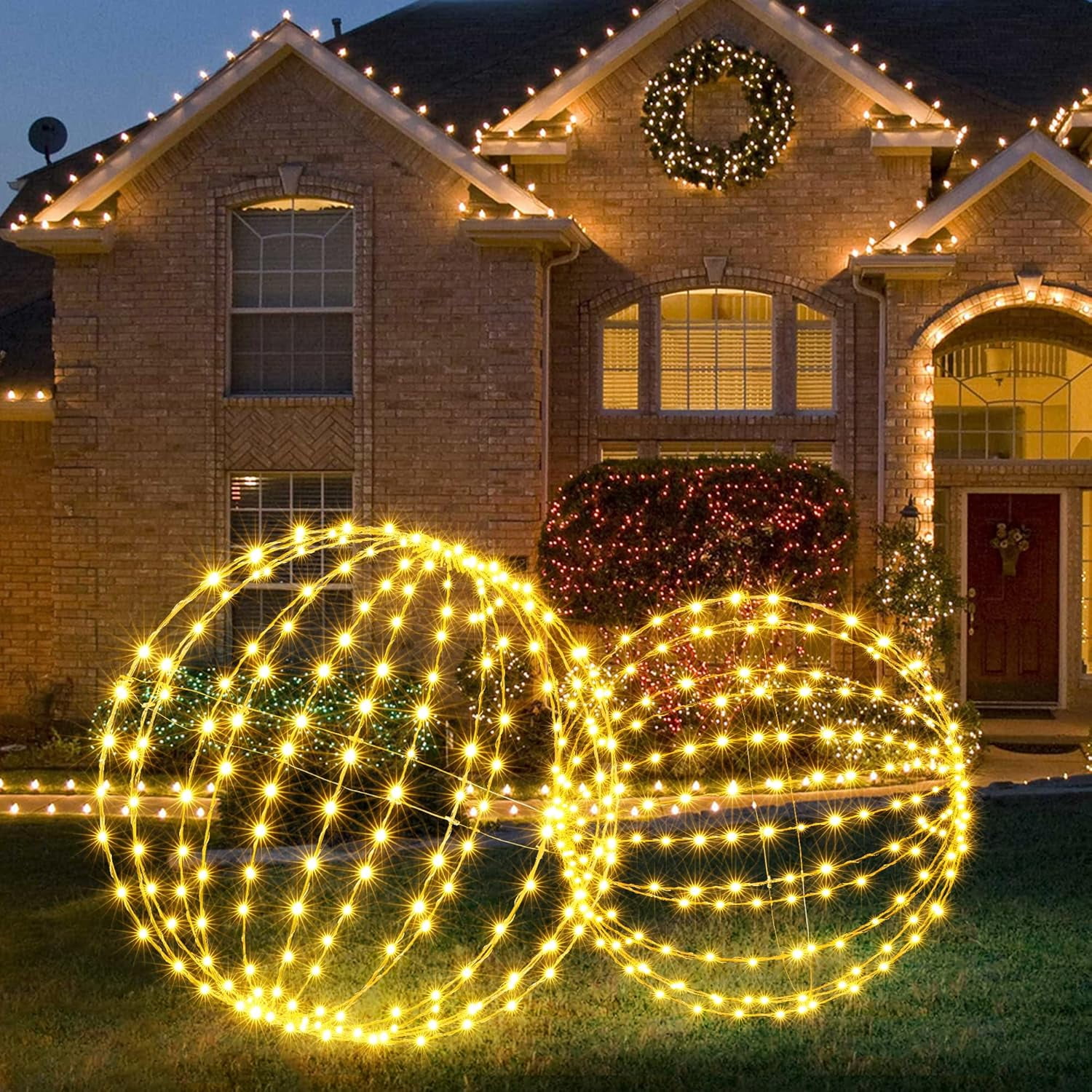 2 Pack Christmas Ball Lights, 12IN 120 LED Foldable Metal Sphere Lights ...