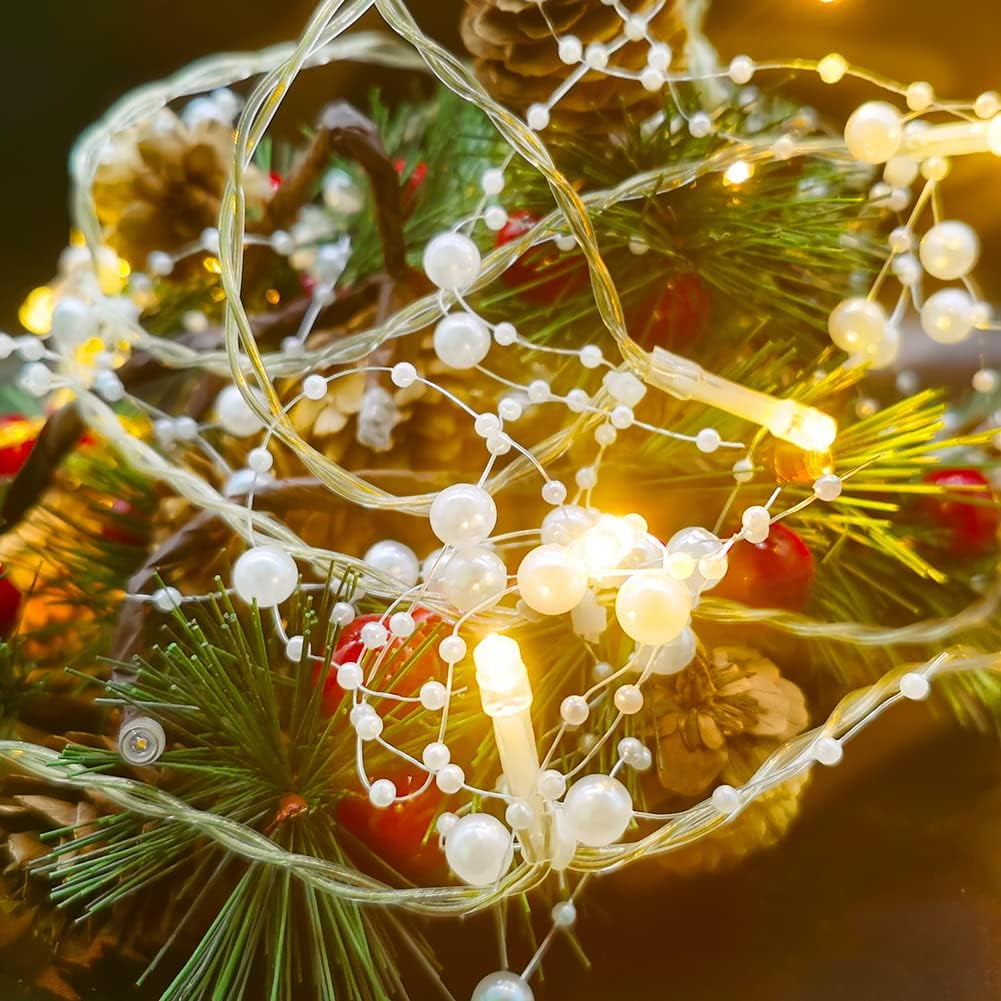 2 Pack Christmas Berry Beaded Garland Lights Festive Lighted Battery ...