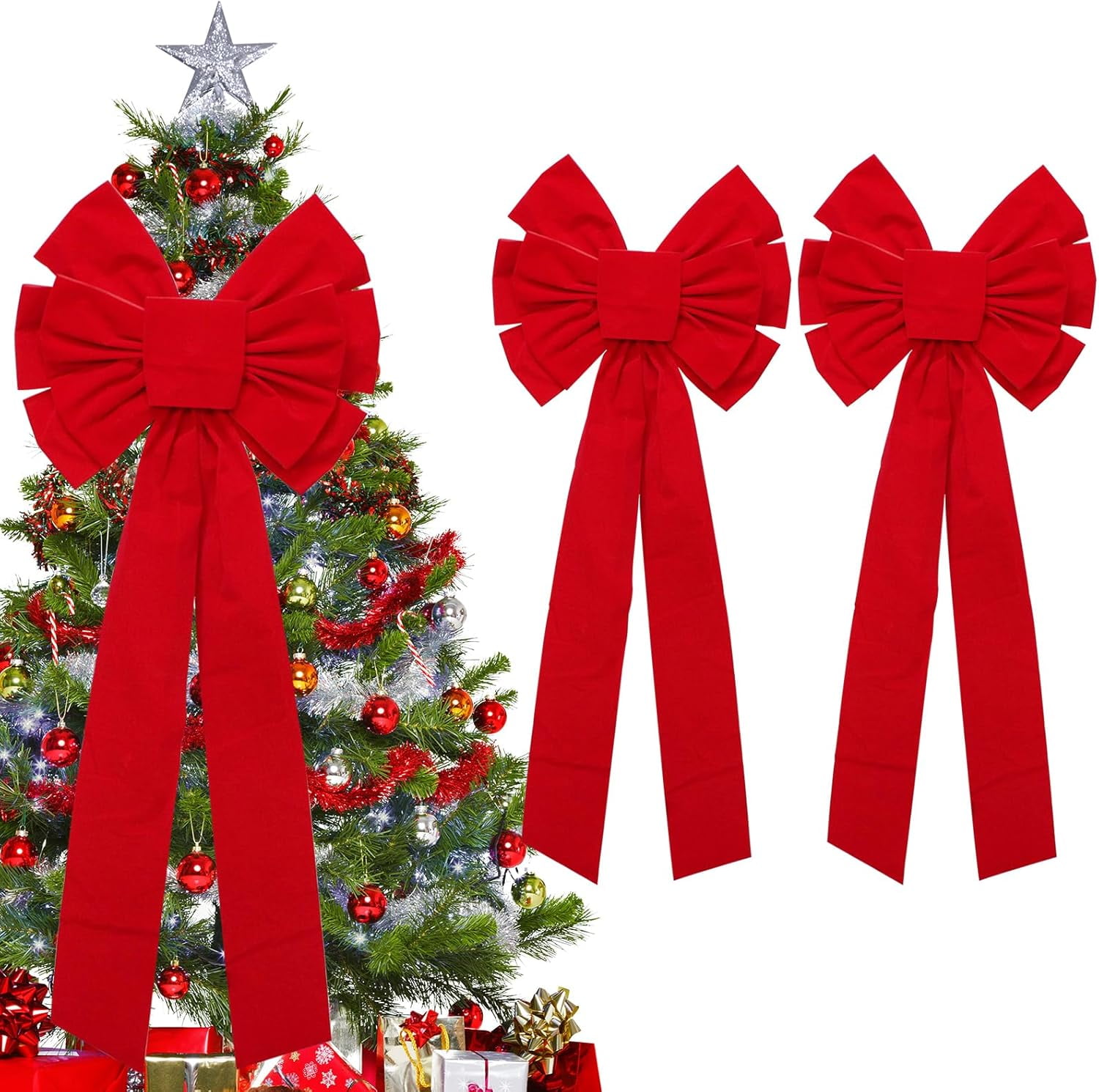 2 Pack Christmas Bows Decoration Large, 21.6”x10.4” Car Bow, Christmas ...