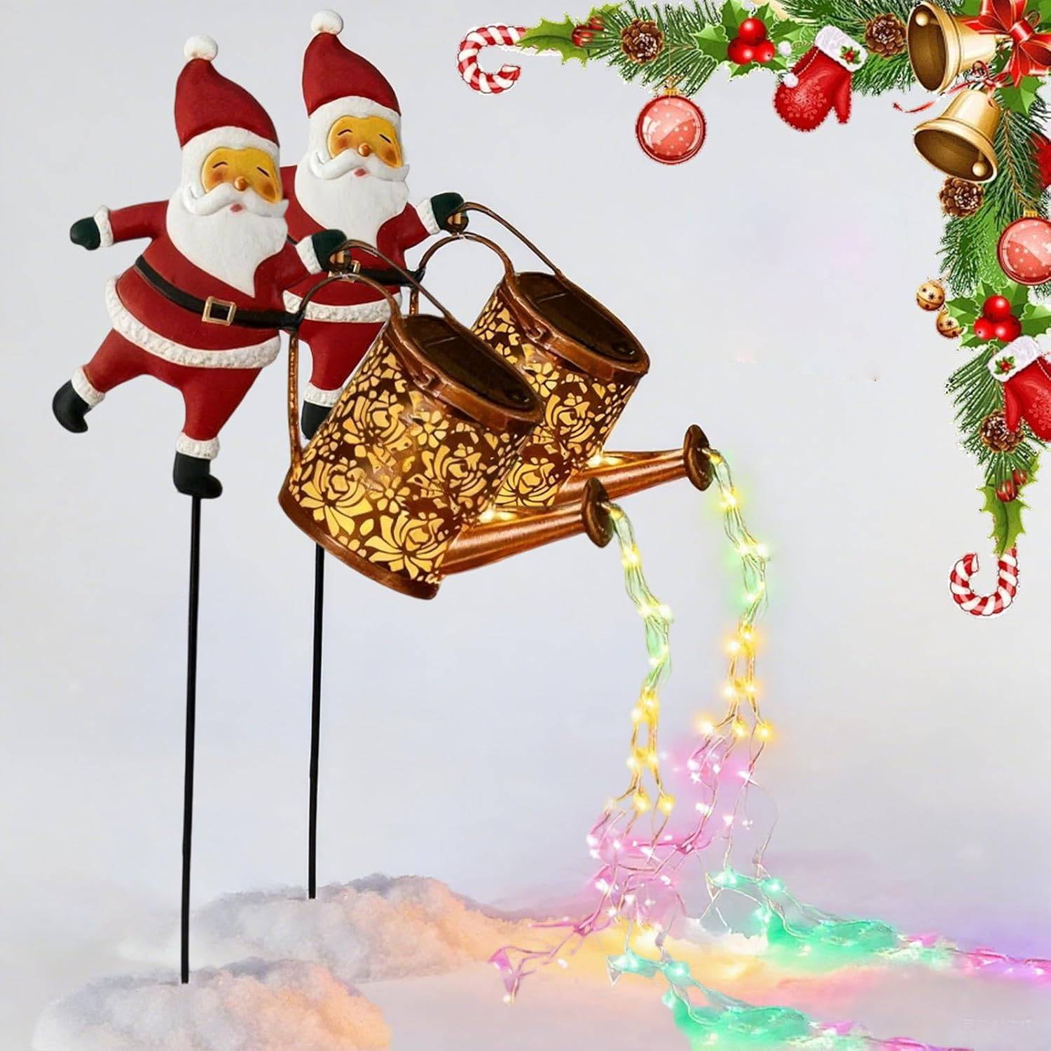 2 Pack Christmas Claus Solar Kettle Lights, Santa Pouring Fairy Garden ...
