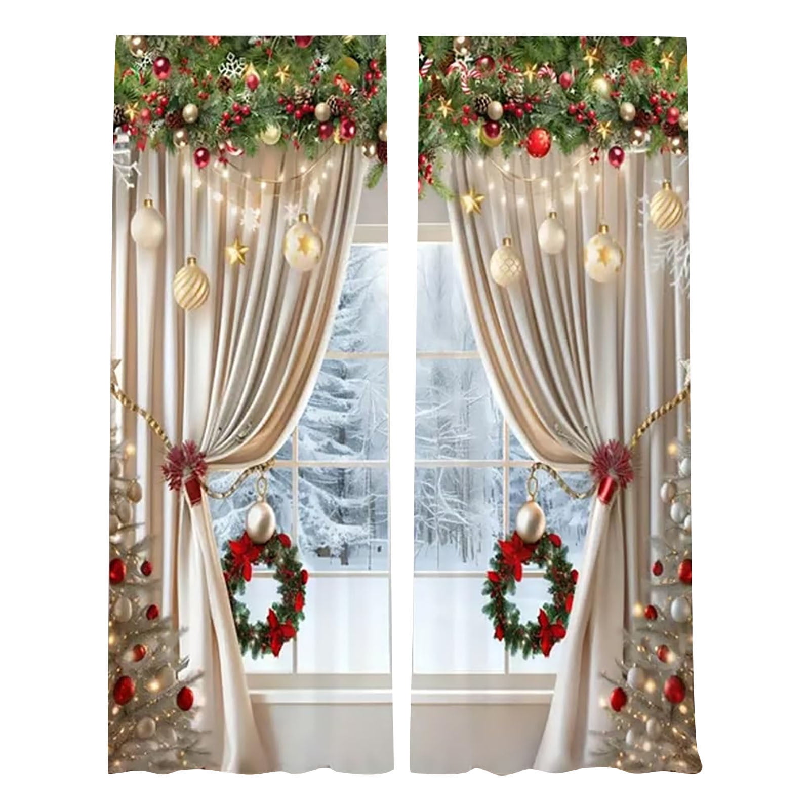 2-Pack Christmas Curtains with Snowflake Print, Red Holiday Themed ...