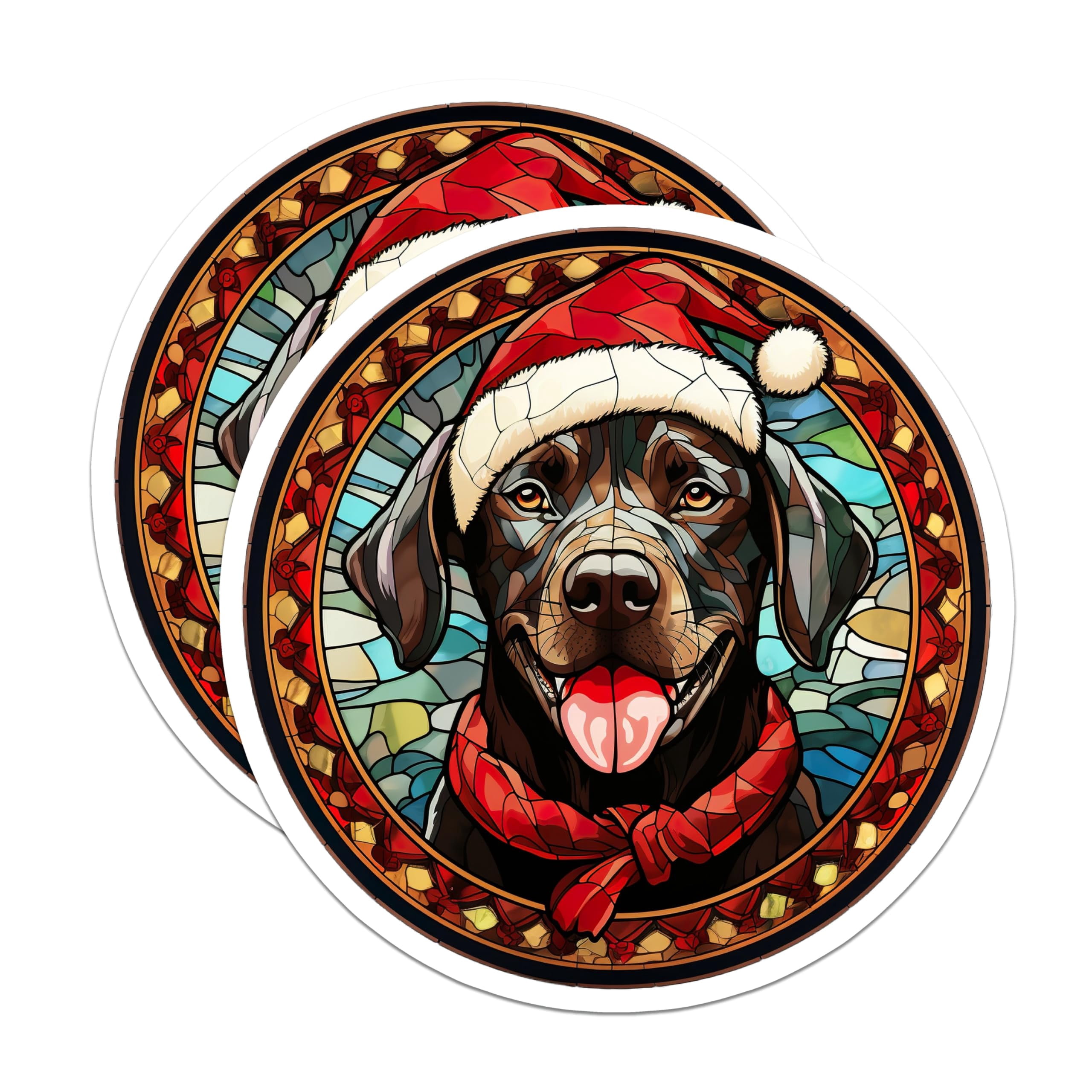(2 Pack) Christmas Dog Magnets - Stained Glass Labrador Art - Santa Hat ...
