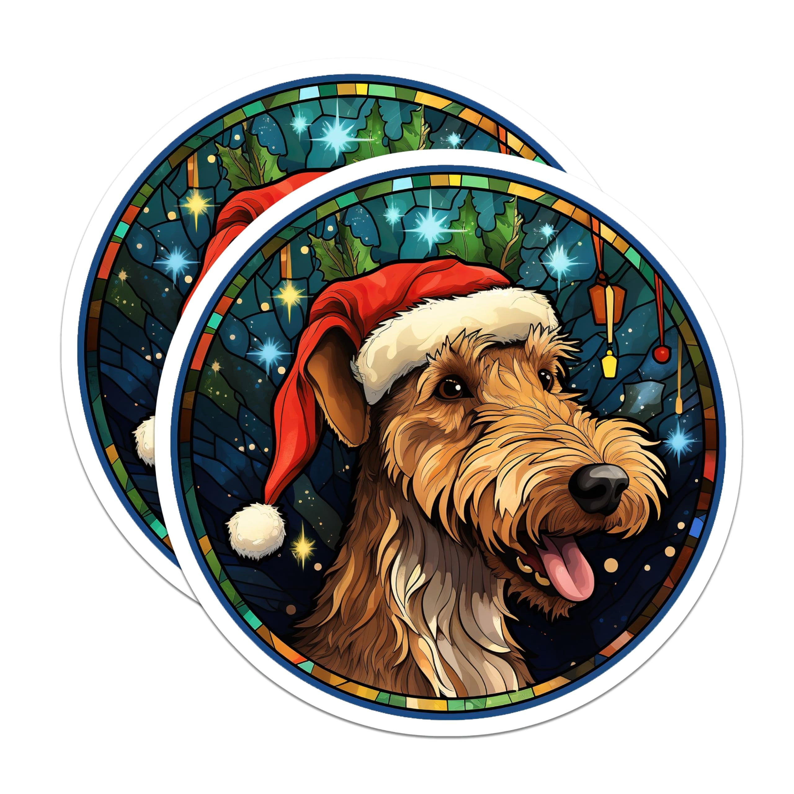 (2 Pack) Christmas Dog Magnets - Stained Glass Pet Art - Airedale ...