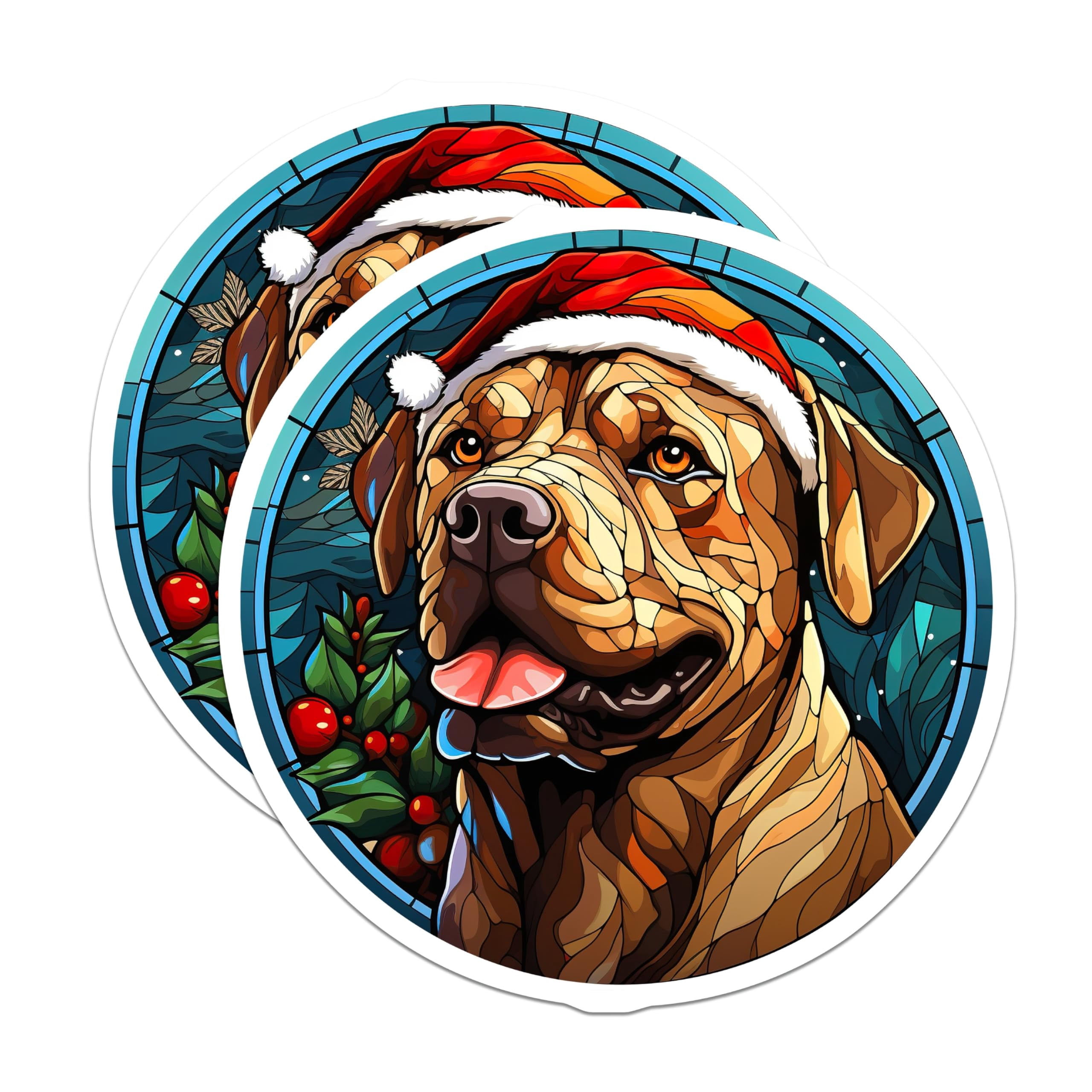 (2 Pack) Christmas Dog Magnets - Stained Glass Pet Art - Santa Hat ...