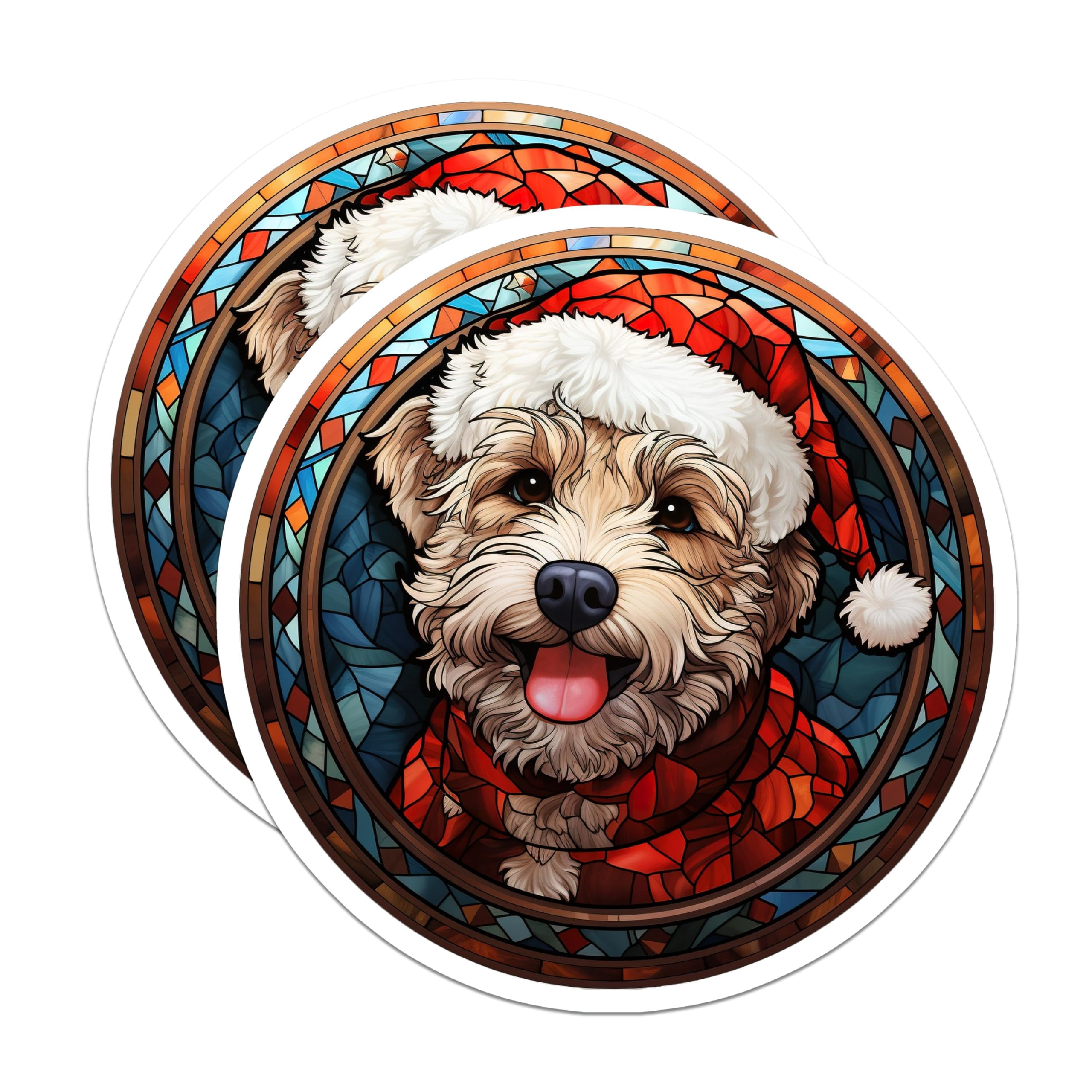 (2 Pack) Christmas Dog Stained Glass Magnets - Holiday Pet Decor ...