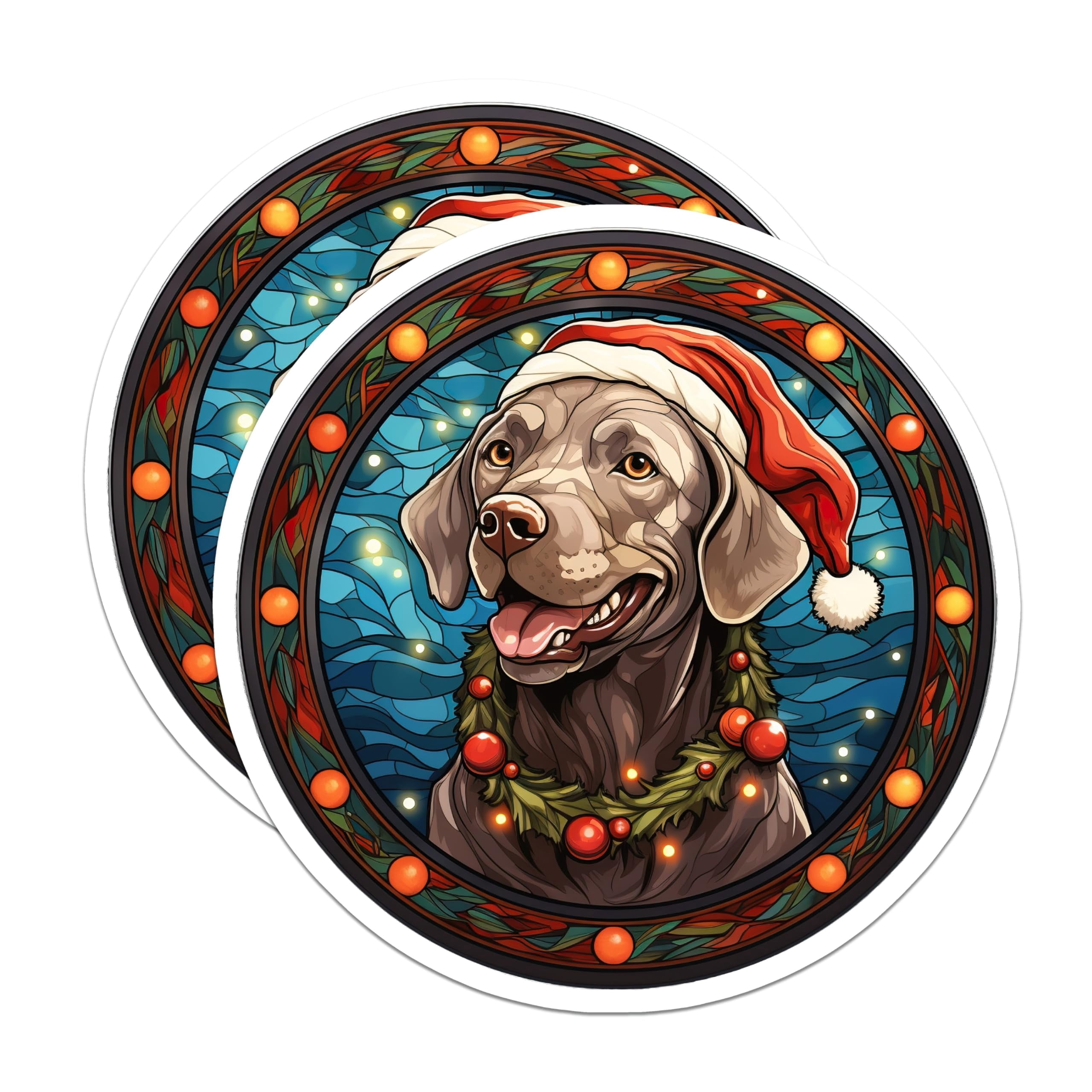 (2 Pack) Christmas Dog Stickers - Festive Stained Glass Canine Decals ...