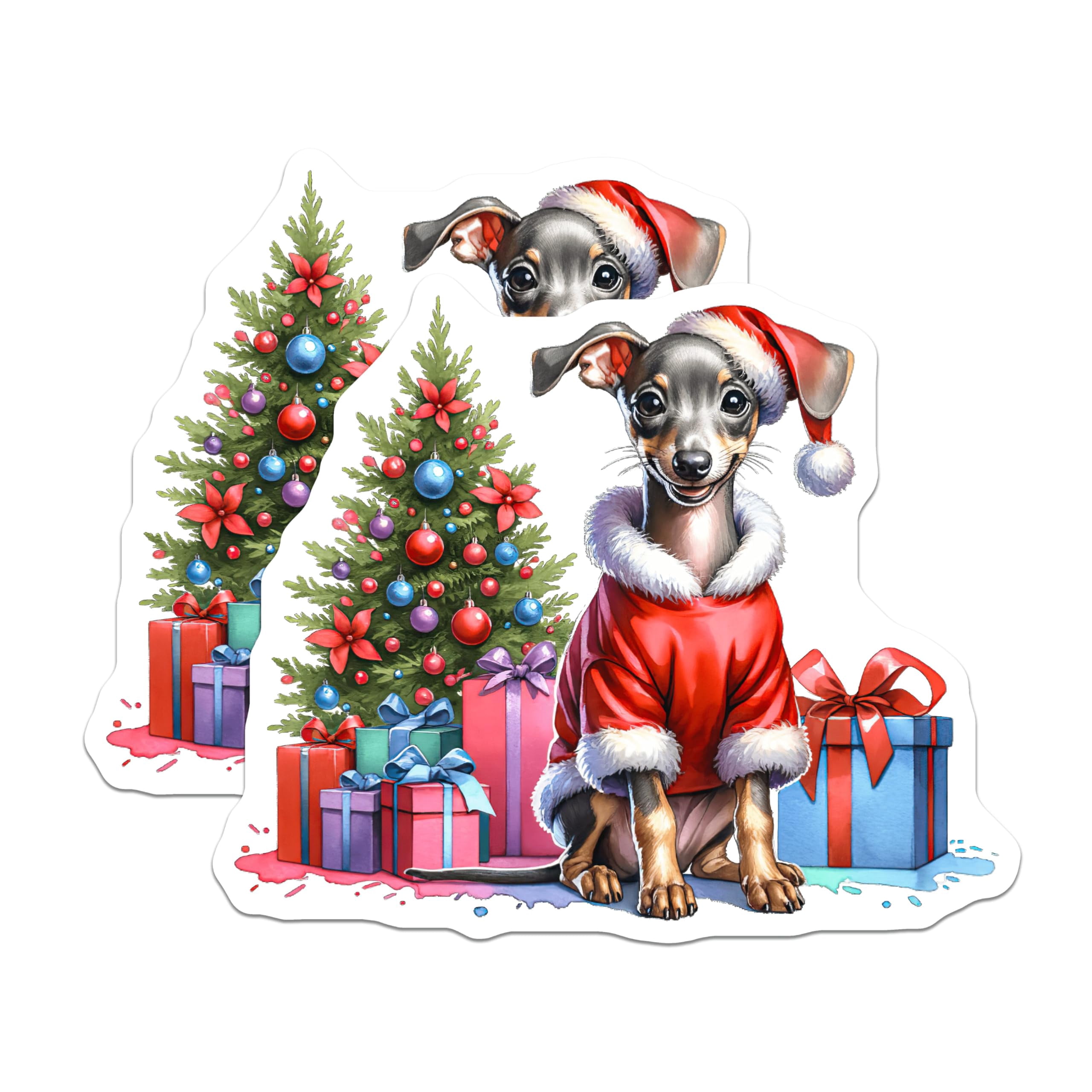 (2 Pack) Christmas Dog Stickers - Santa Puppy Decals - Holiday Pet ...