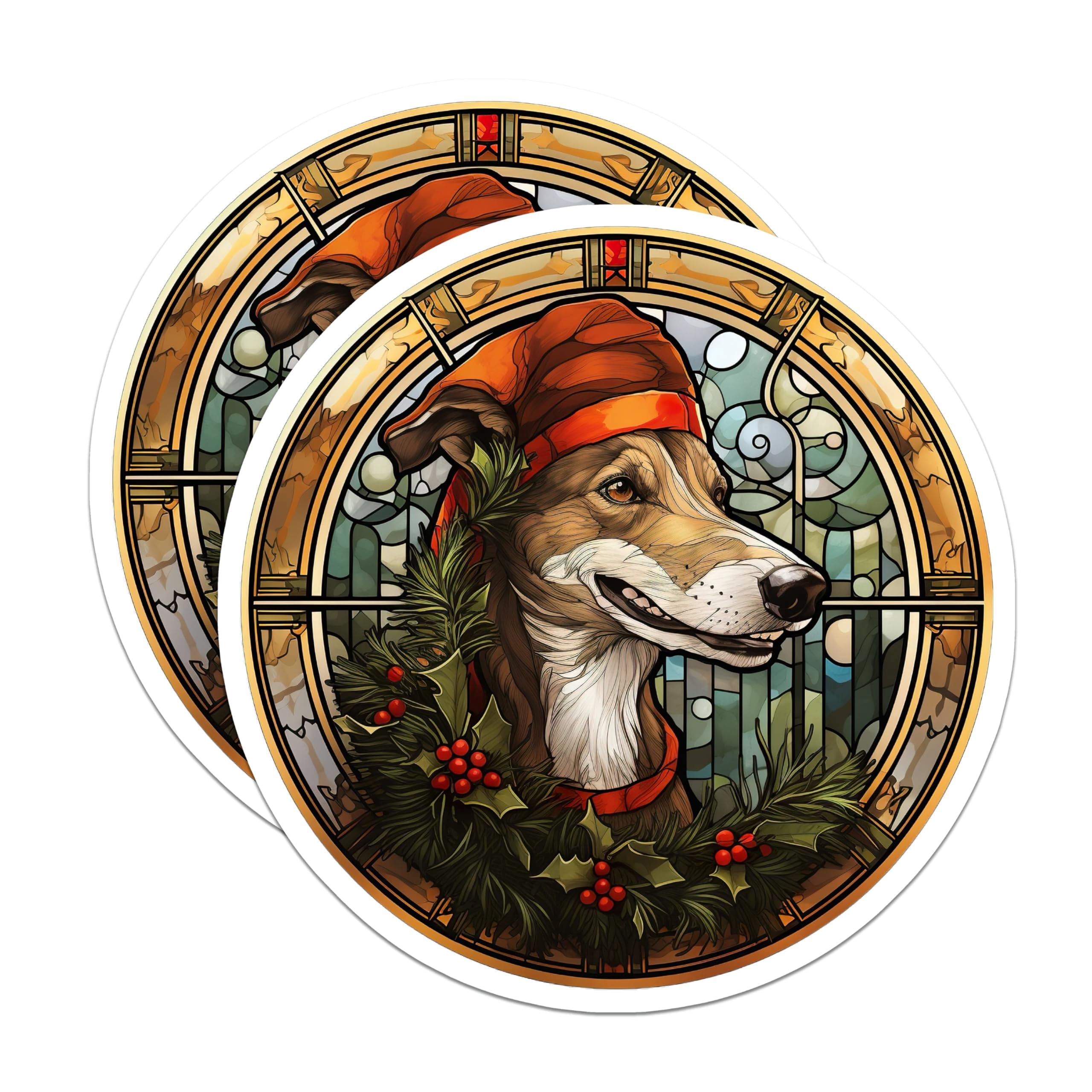 (2 Pack) Christmas Dog Stickers - Stained Glass Pet Art - Holiday ...