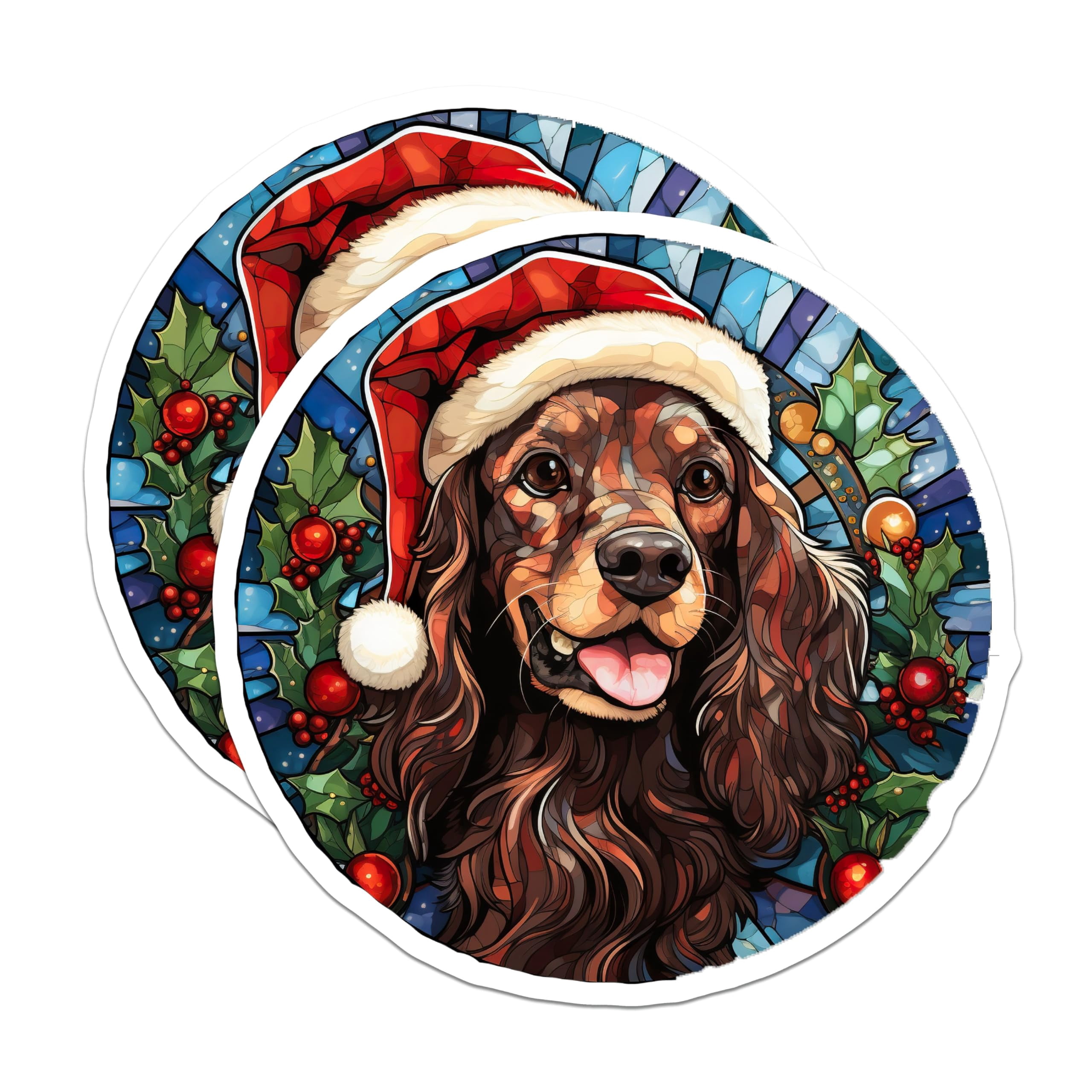 (2 Pack) Christmas Dog Stickers - Stained Glass Pet Art - Holiday ...