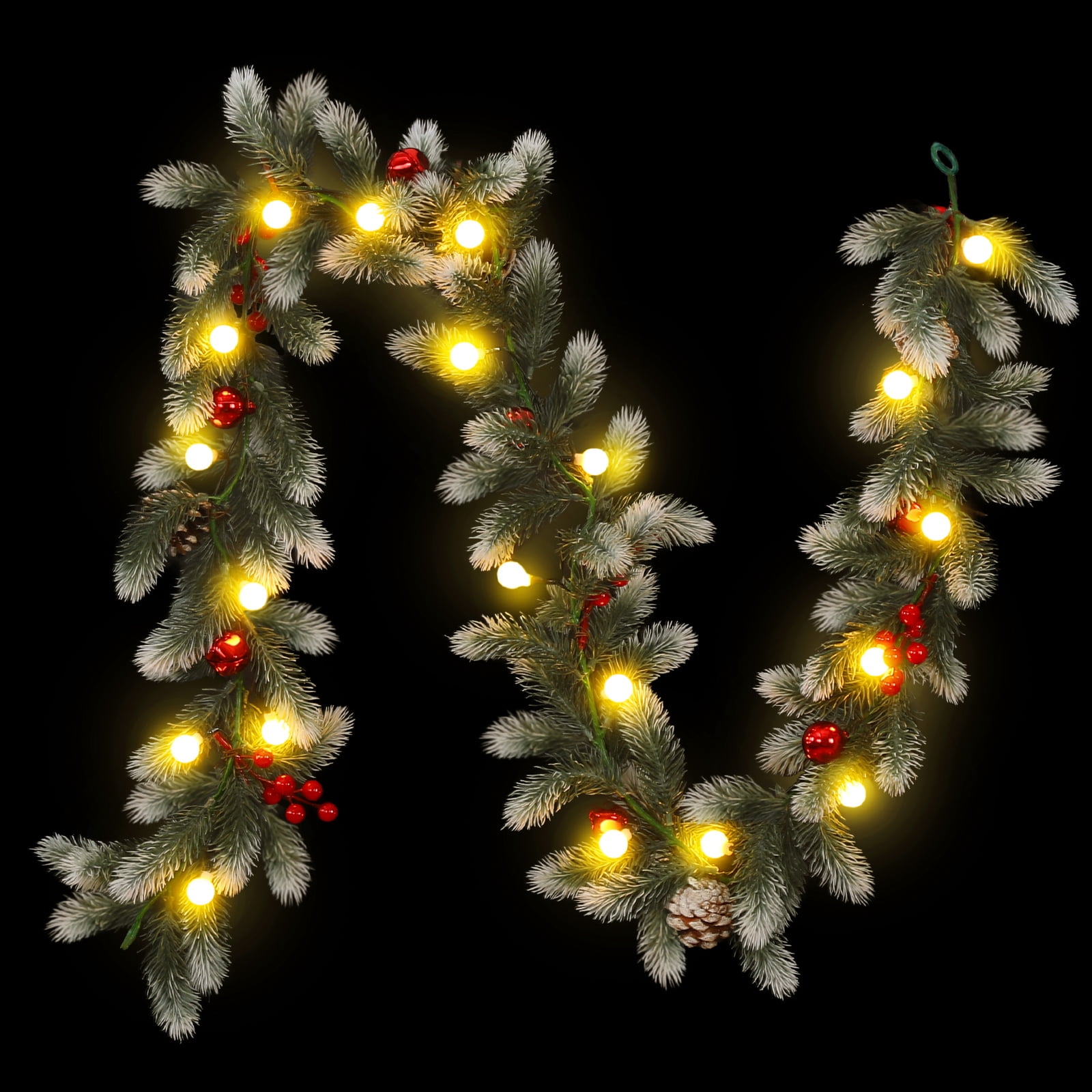 Aship 2Pack Christmas Garland with lights, 5.7FT Pre-lit 20 LED Battery ...