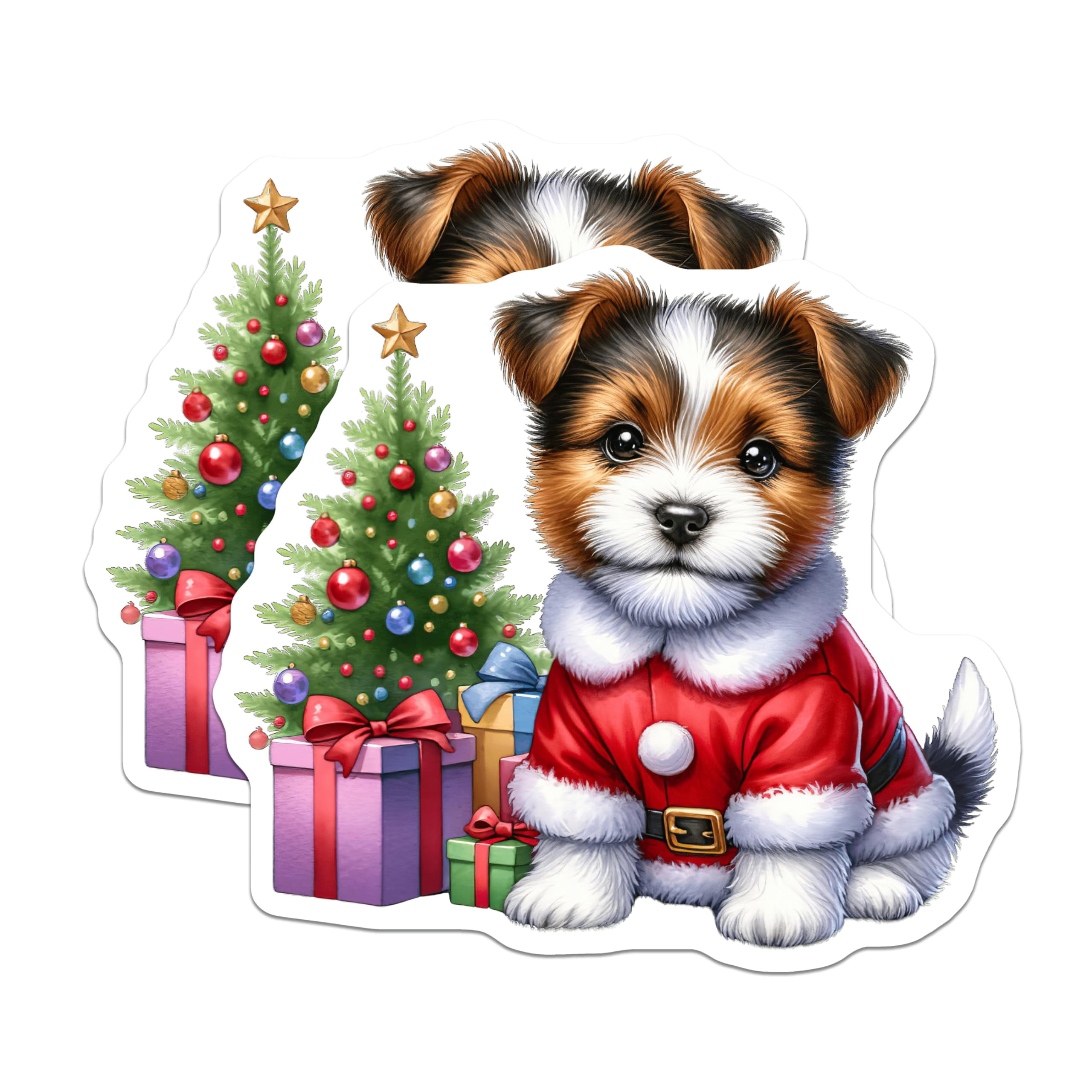 (2 Pack) Christmas Puppy Stickers - Adorable Santa Dog Decal - Festive ...