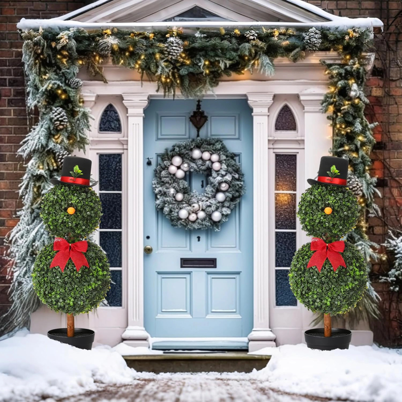 2 Pack Christmas Snowman Topiary, 33'' Artificial Snowman Shaped ...