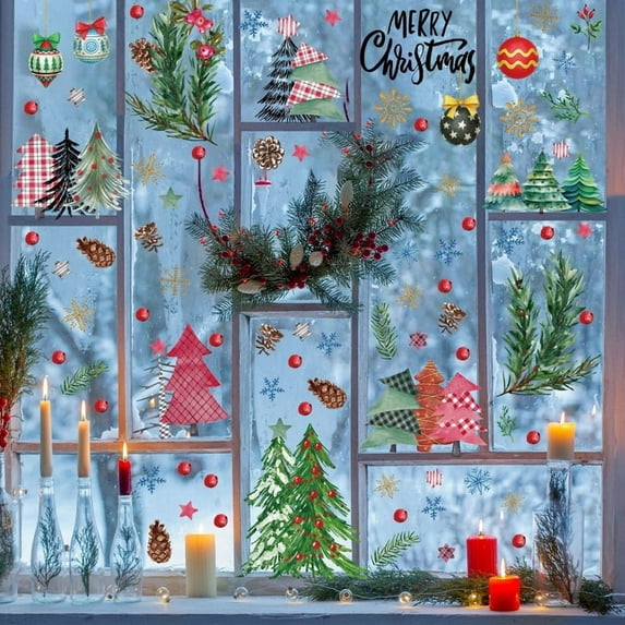 2-Pack Christmas Static Window Clings Set (18 Pieces Total) - Double ...