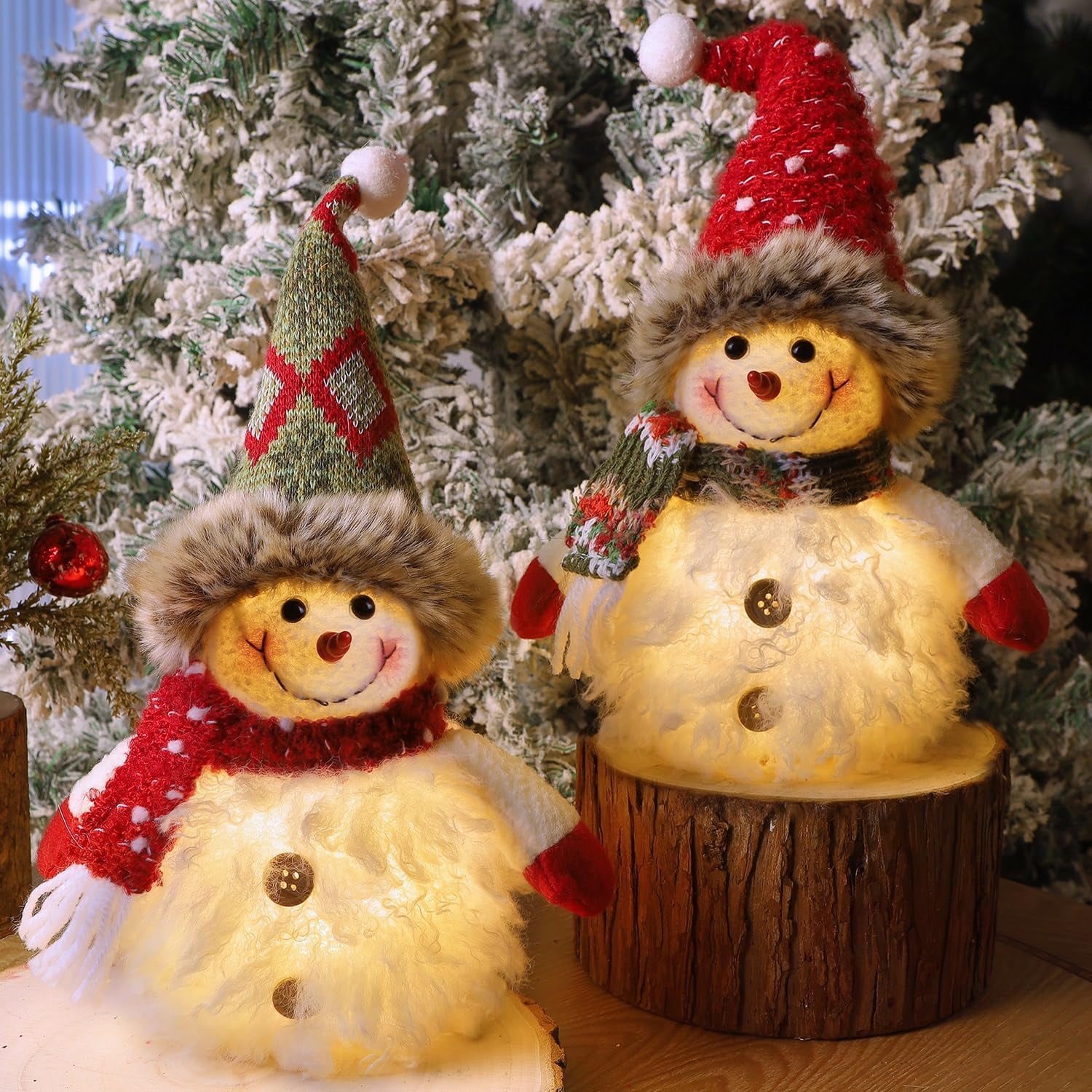 2 Pack Christmas Table Decorations, 10 Inch Lighted Plush Snowmen ...