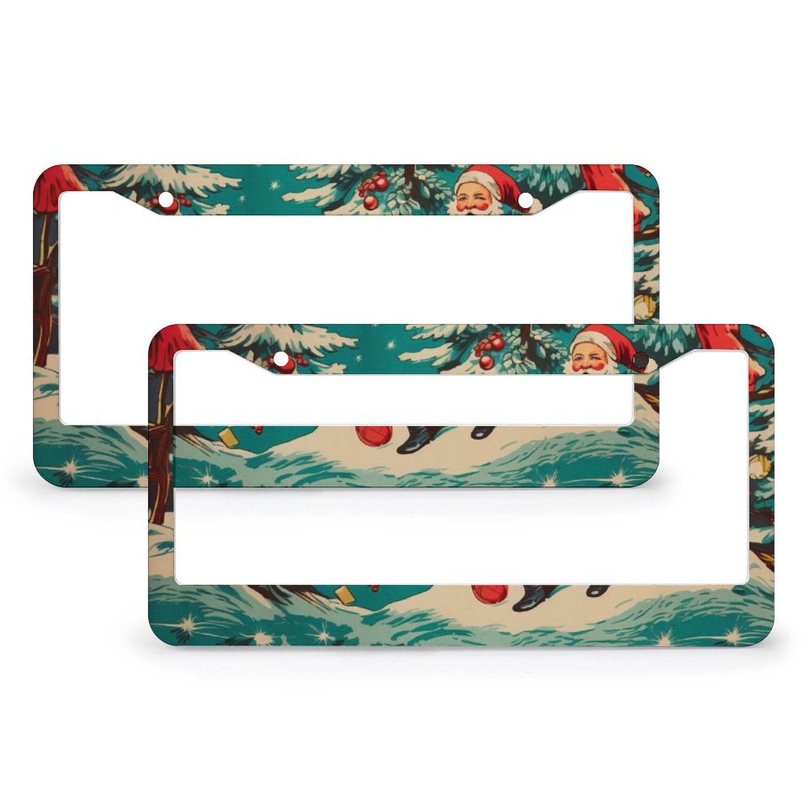 2 Pack Christmas Tree And Santa Claus Green License Plate Frames Happy ...