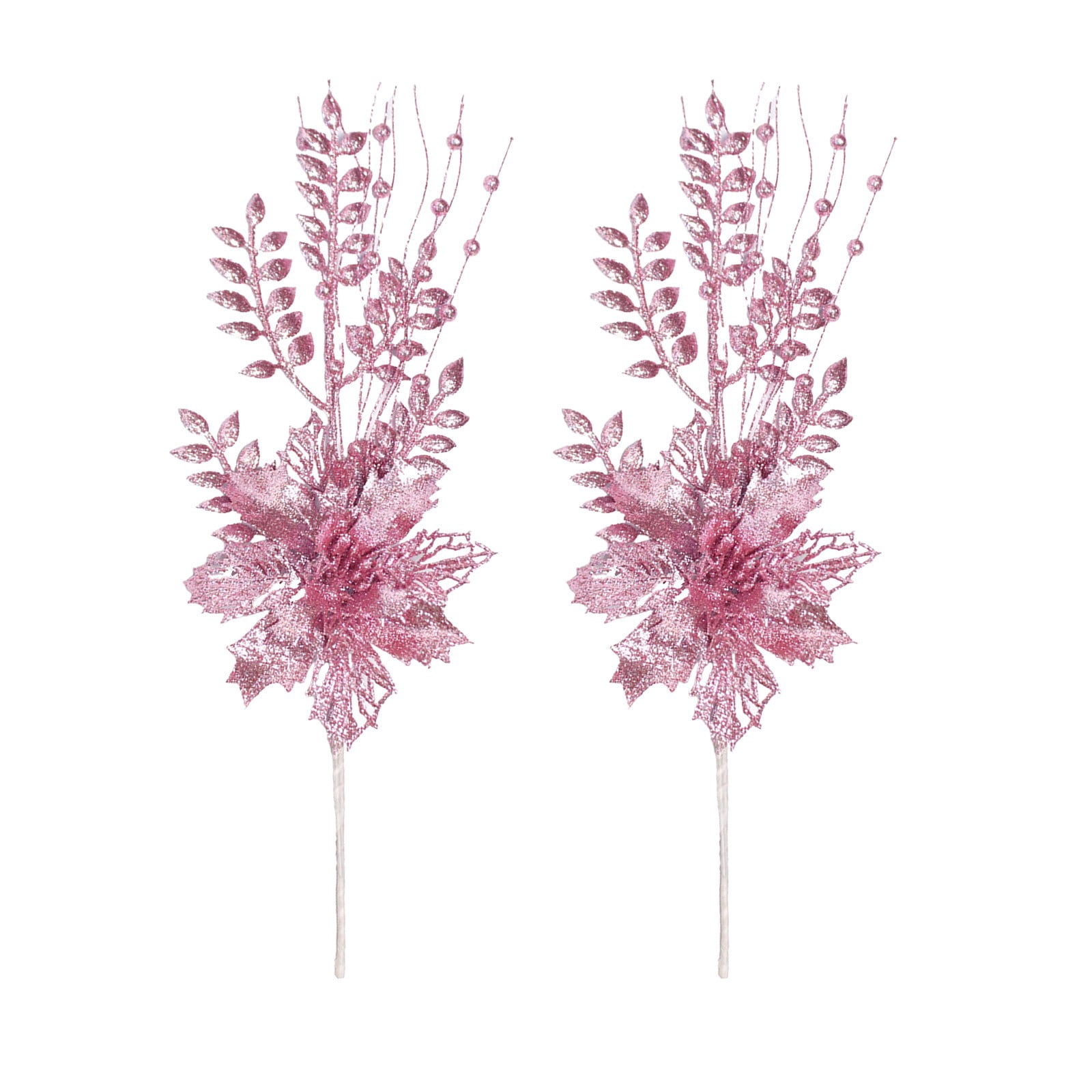 2 Pack Christmas Tree Flowers Artificial Poinsettia Stems Plastic ...