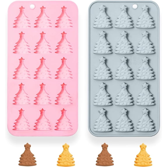 2 Pack Christmas Tree Silicone Chocolate Molds, 15-Cavity Christmas ...