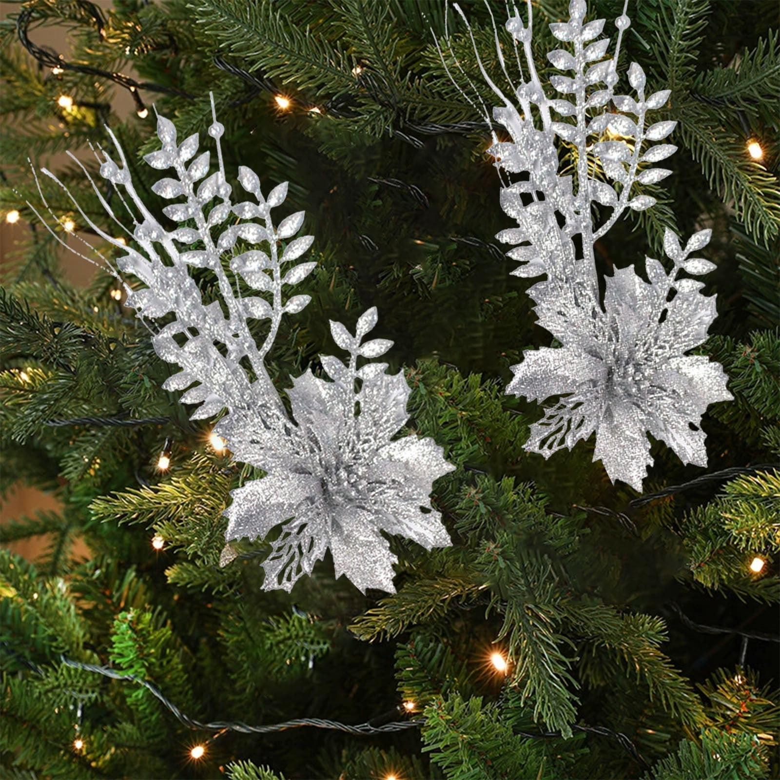 2-Pack Christmas Tree Simulation Flowers, Plastic Floral Decor for ...