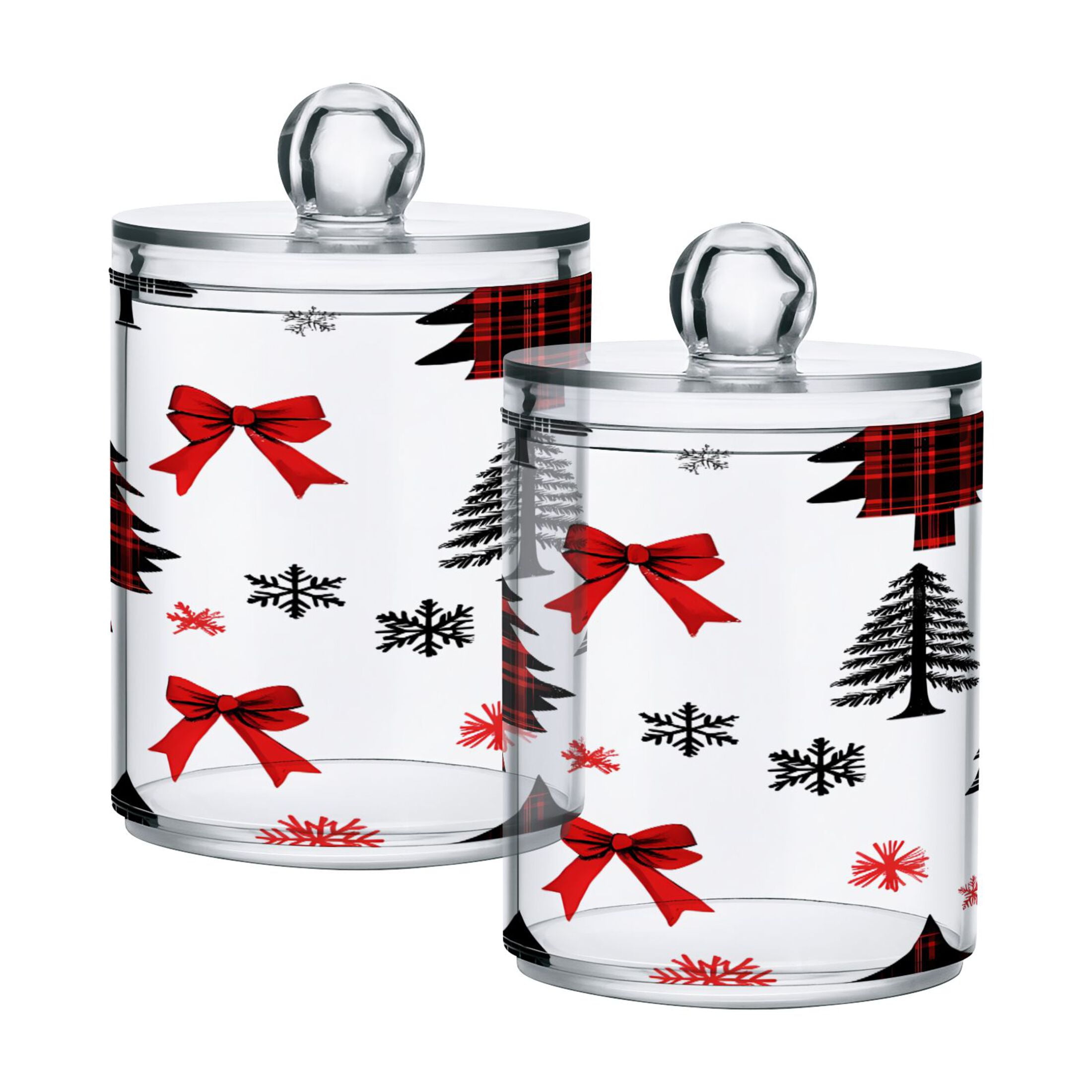 2 Pack Christmas Tree Snowflakes Bow Qtip Holder Dispenser Clear ...