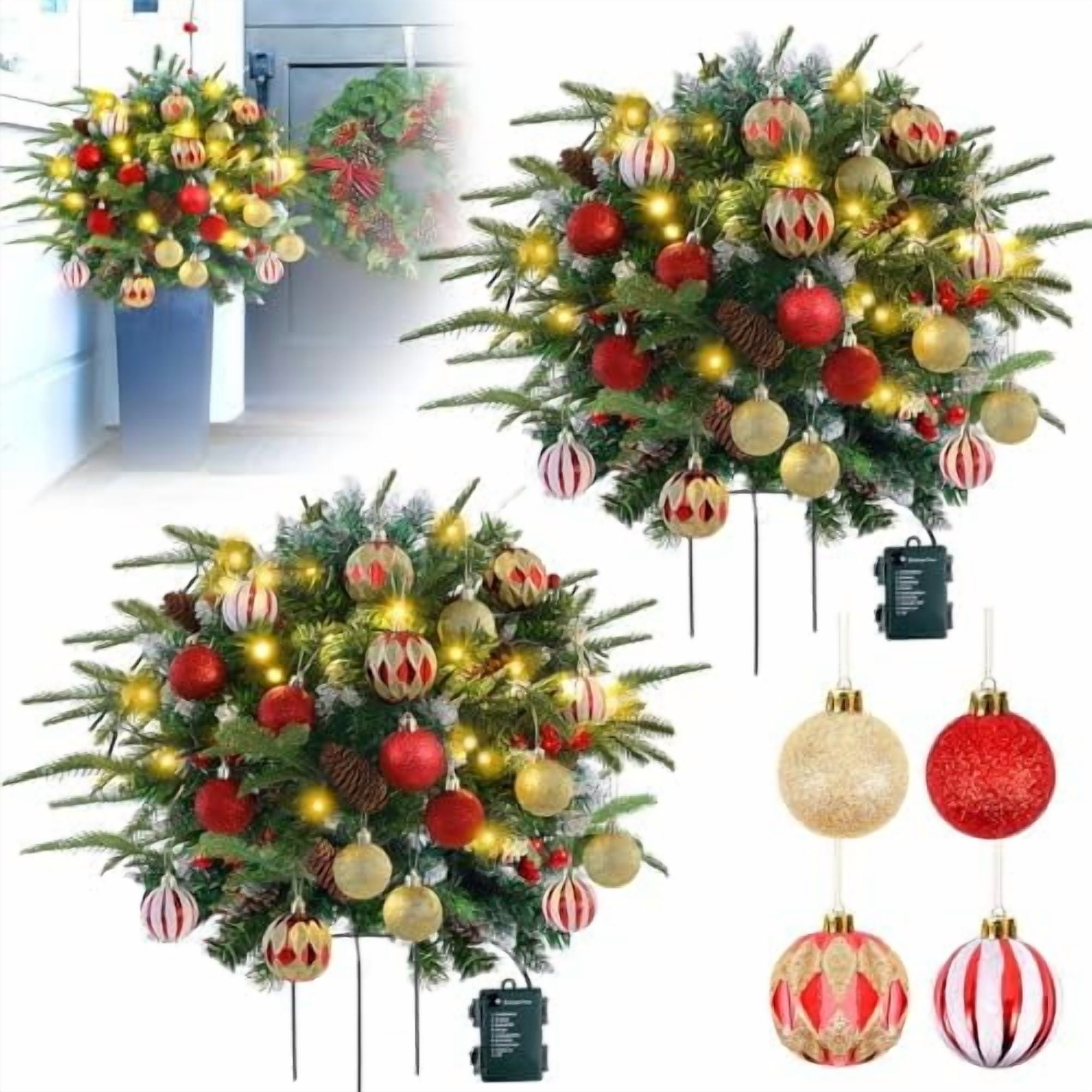 2 Pack Christmas Tree Urn Filler Battery Operated Pre-lit Xmas Pine ...