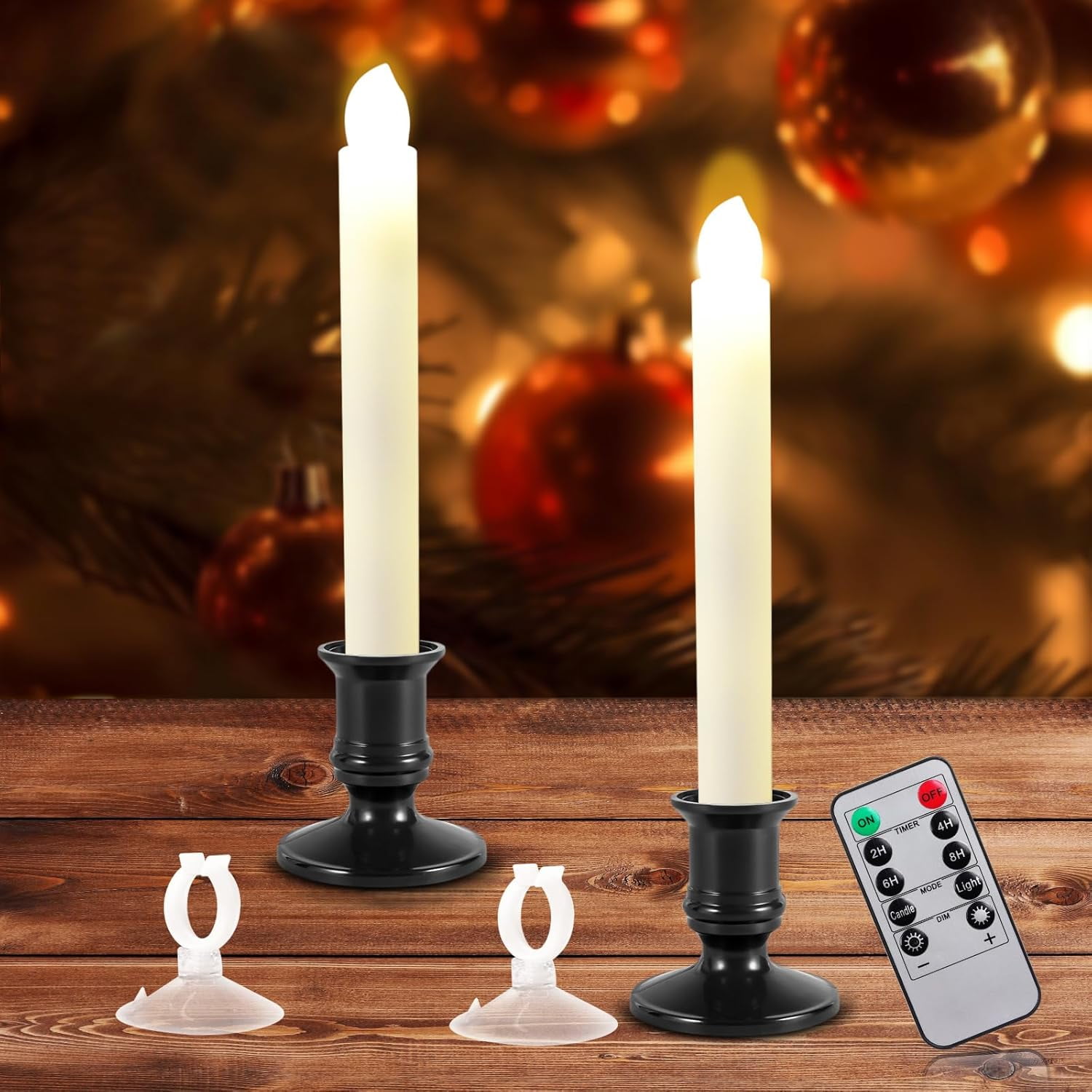 2 Pack Christmas Window Candles with Timer Remote, Battery Operated ...
