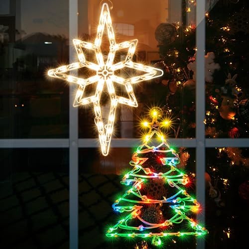 2 Pack Christmas Window Lighted Decorations,Christmas Window Silhouette ...