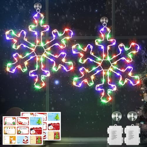 2 Pack Christmas Window Lights, 12 Inch Snowflake Lighted Decorations ...