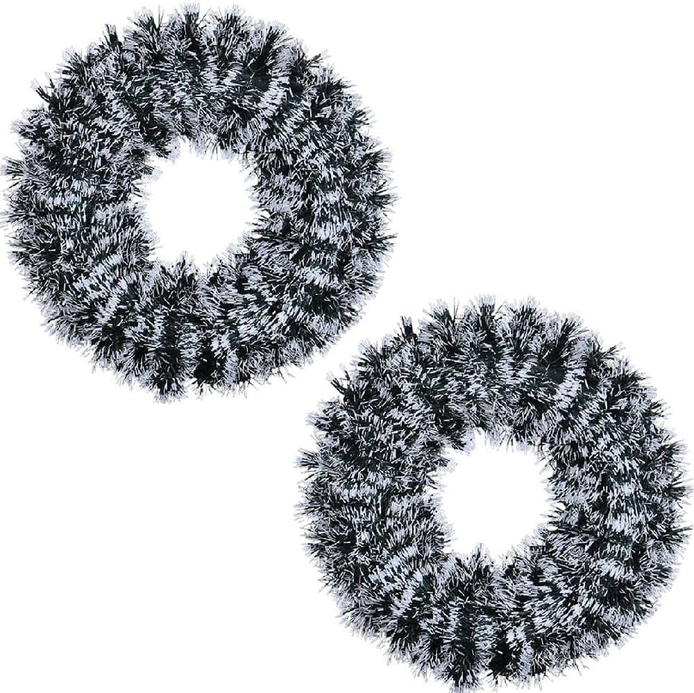 2 Pack Christmas Wreath 16.5" Tinsel Wreaths Crafts for Door Kitchen Decor Pine Indoor ...