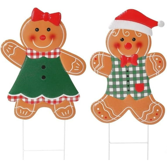 2 Pack Christmas Yard Signs, Metal Gingerbread Yard Stakes, Outdoor ...