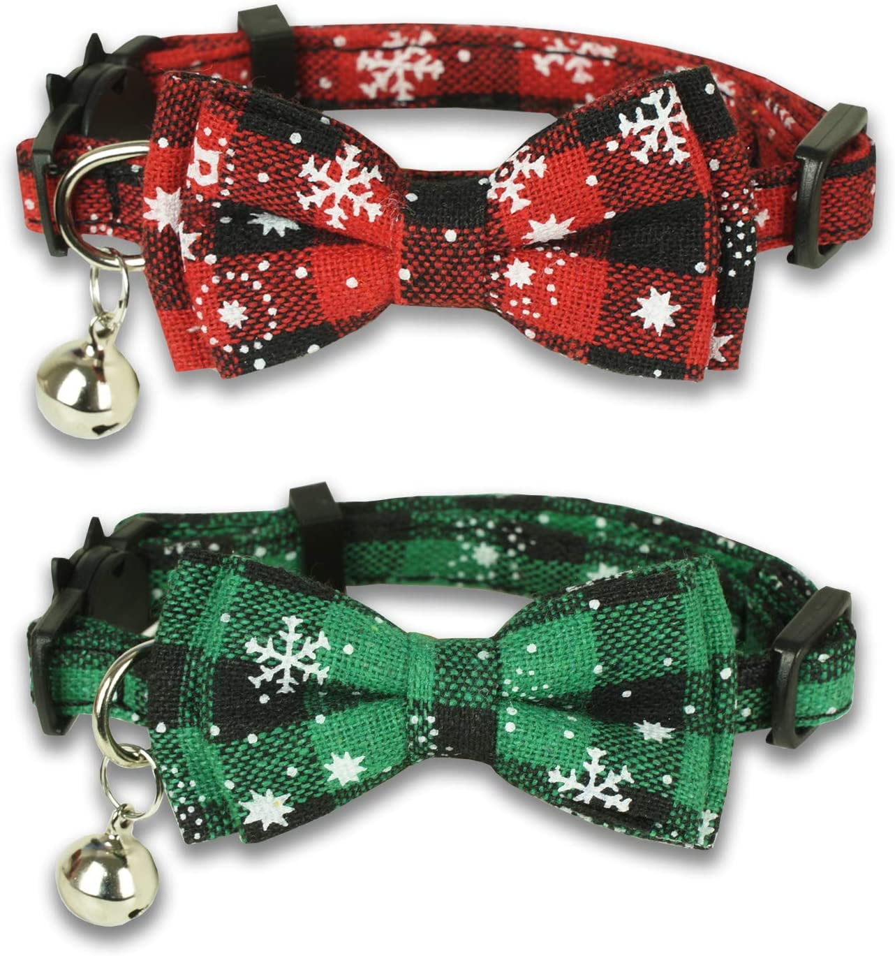 2 Pack ChristmasCatCollarwithRemovableBow Tie and Bell, Holiday Safety ...