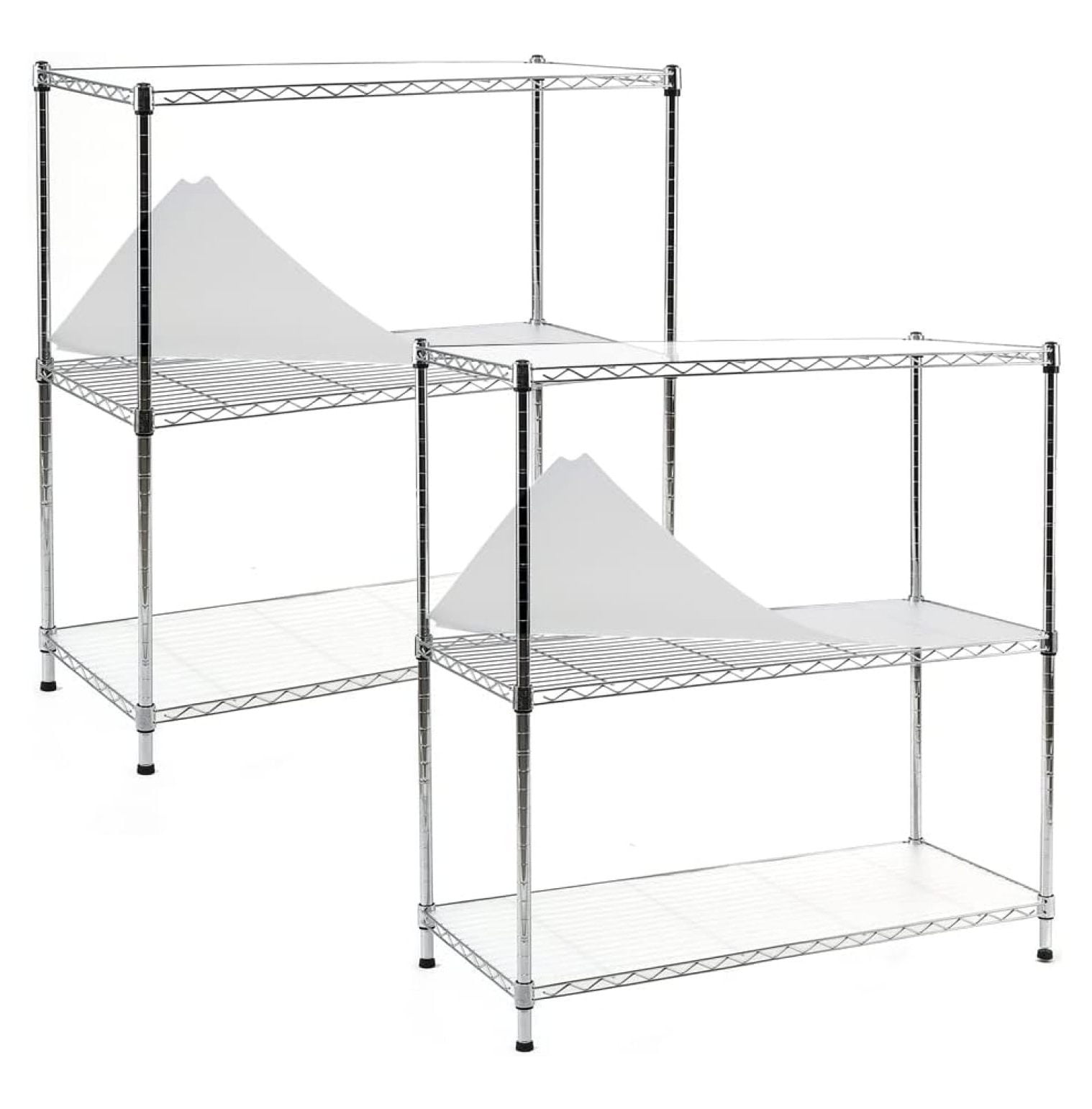 2-Pack Chrome 3-Shelf Shelving Unit with 3-Shelf Liners, 36" W X 16" D ...