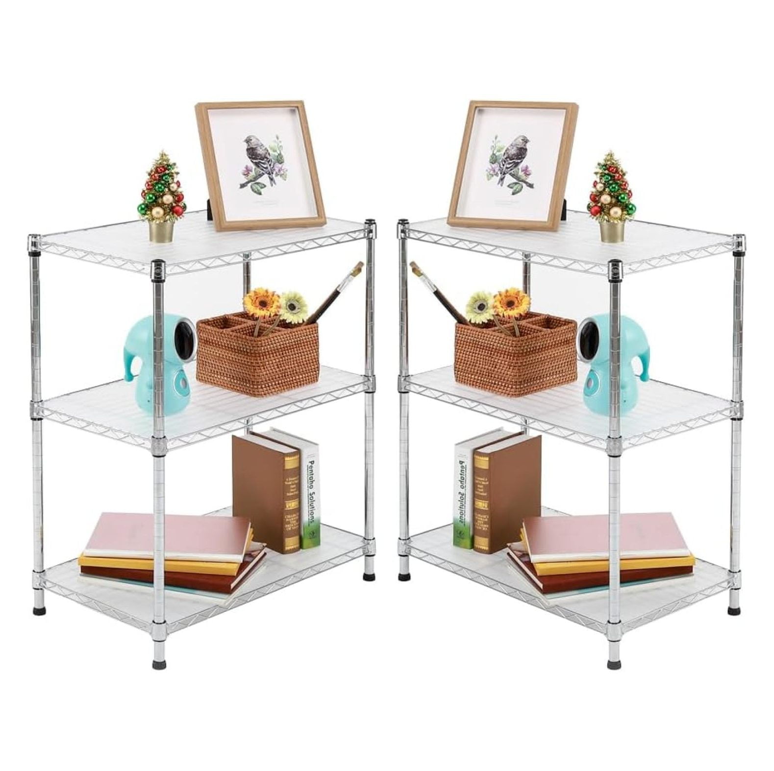 2-Pack Chrome 3-Shelf Shelving Unit with 3-Shelf Liners, Adjustable ...