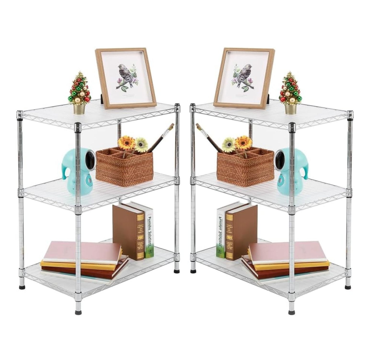 2-Pack Chrome 3-Shelf Shelving Unit with 3-Shelf Liners, Adjustable ...