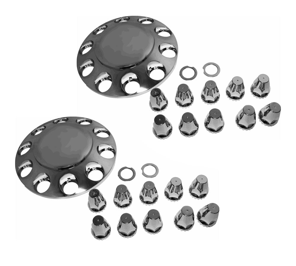2 - Pack Chrome ABS Complete Axle Cover Set w/ Standard Hub Caps and ...