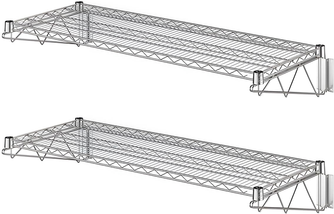 2-Pack Chrome Commercial Wire Wall Mount Shelf, 18" x 48" 360 lb Wall ...