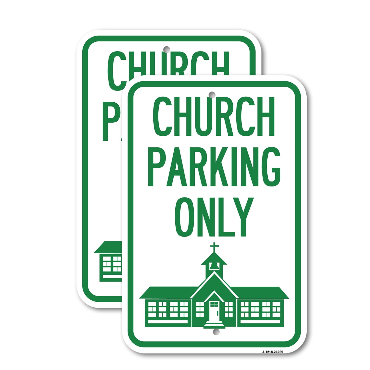 (2 Pack) Church Parking Only (Church Symbol) | 12" X 18" Heavy-Gauge ...