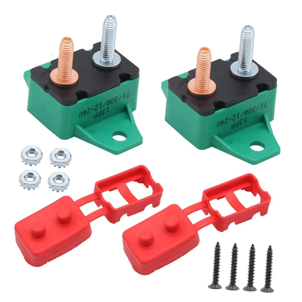 2 Pack Circuit Breakers 30A Auto Reset 6-28VDC Plastic Body With Mounting Wing - Walmart.com