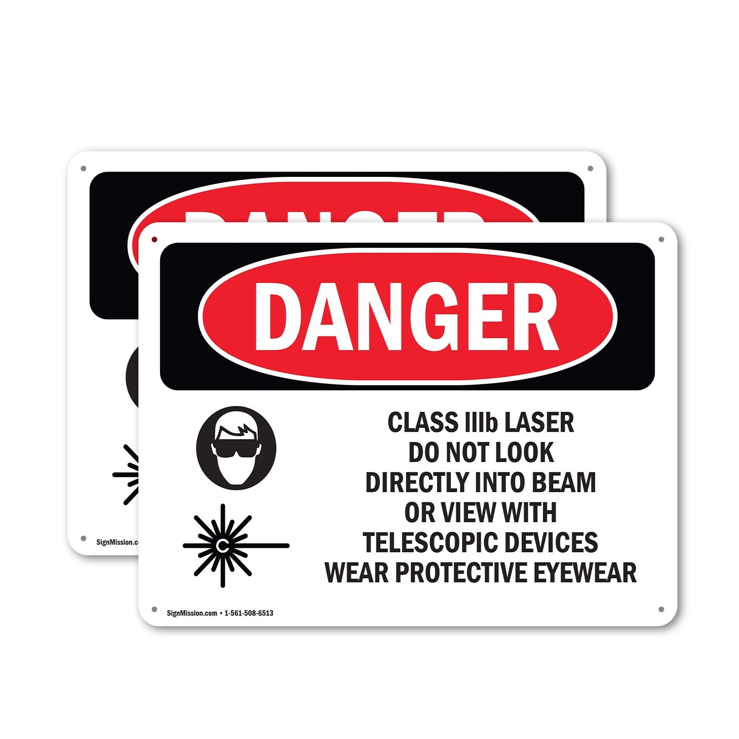 (2 Pack) Class IIIb Laser Do Not Look Into Beam OSHA Danger Sign 24 ...