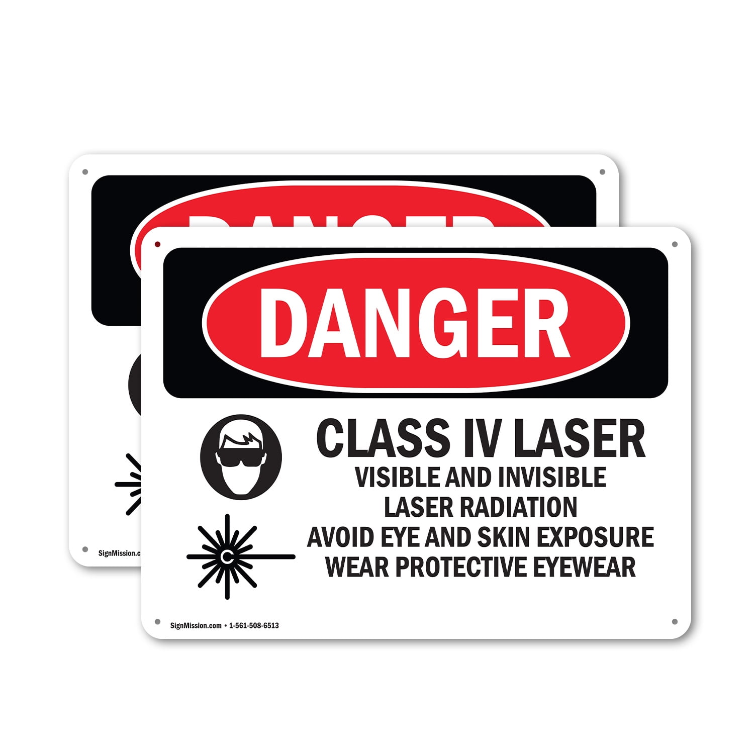 (2 Pack) Class Iv Laser Visible And Invisible OSHA Danger Sign 10 Inch ...